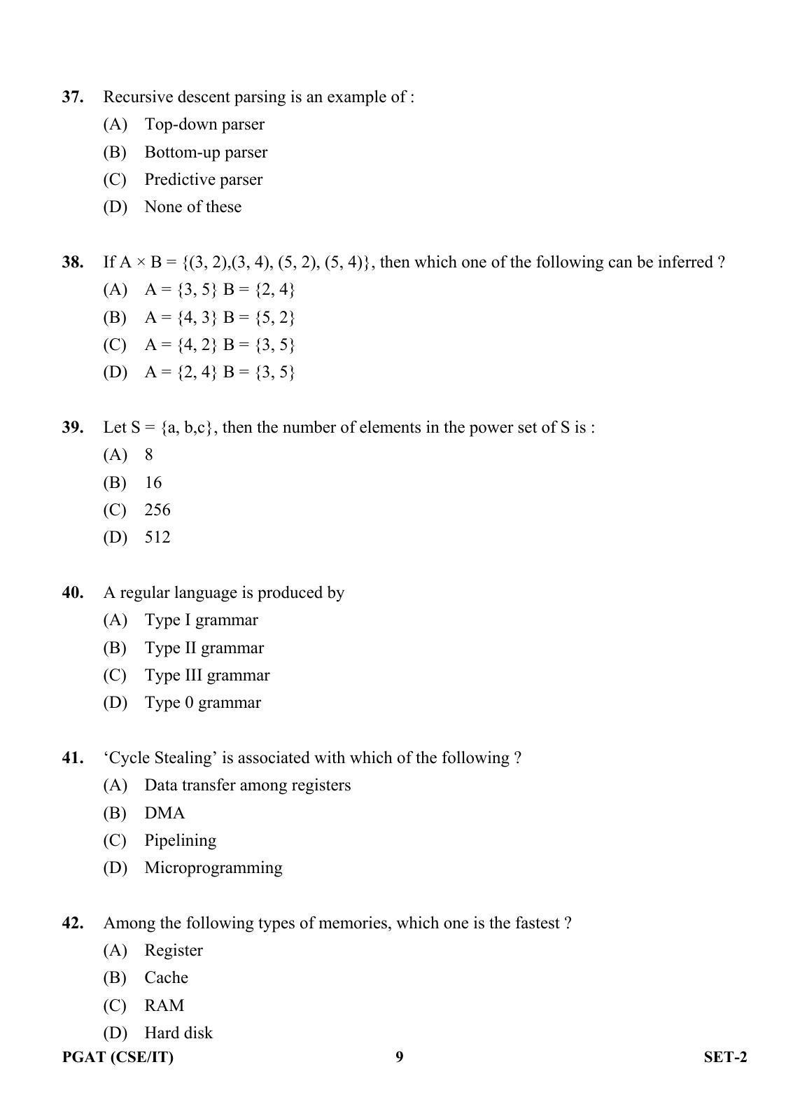 OJEE PGAT 2013 CSE IT SET 2 Question Paper - IndCareer Docs
