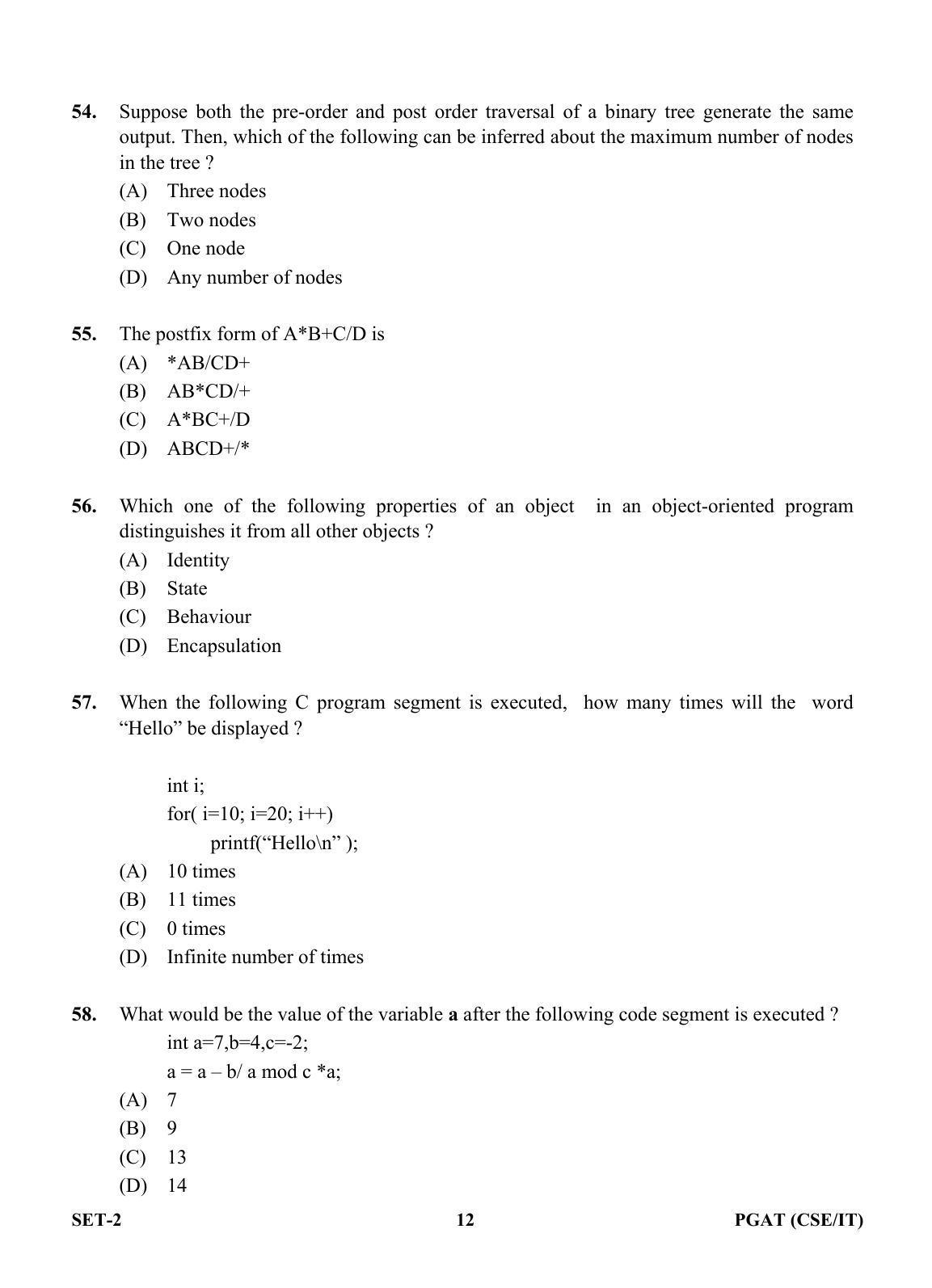 OJEE PGAT 2013 CSE IT SET 2 Question Paper - IndCareer Docs
