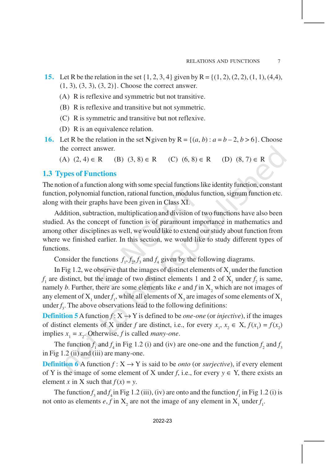 NCERT Book for Class 12 Maths Chapter 1 Relation and Functions ...