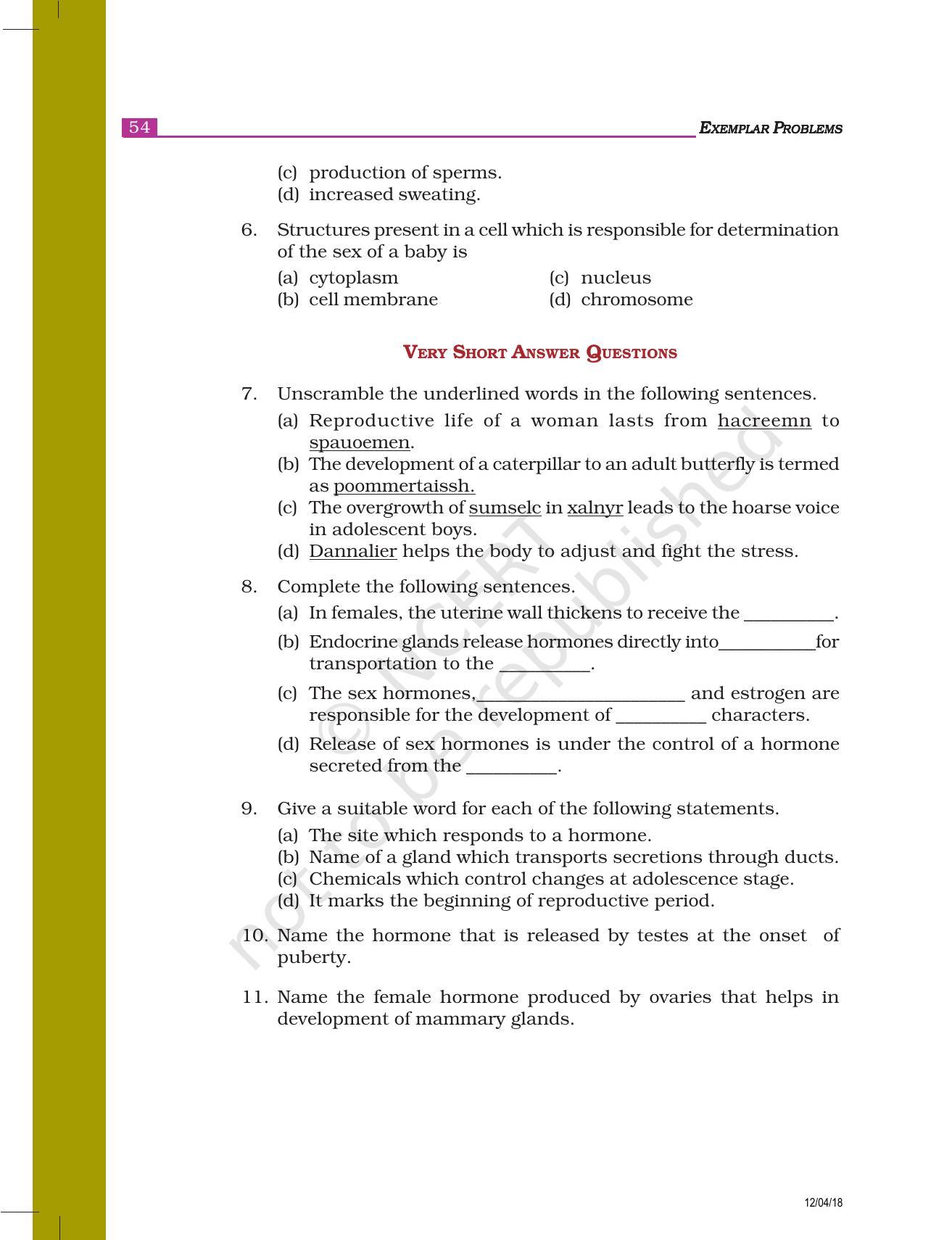 NCERT Exemplar Book for Class 8 Science Chapter 10- Reaching the Age of ...