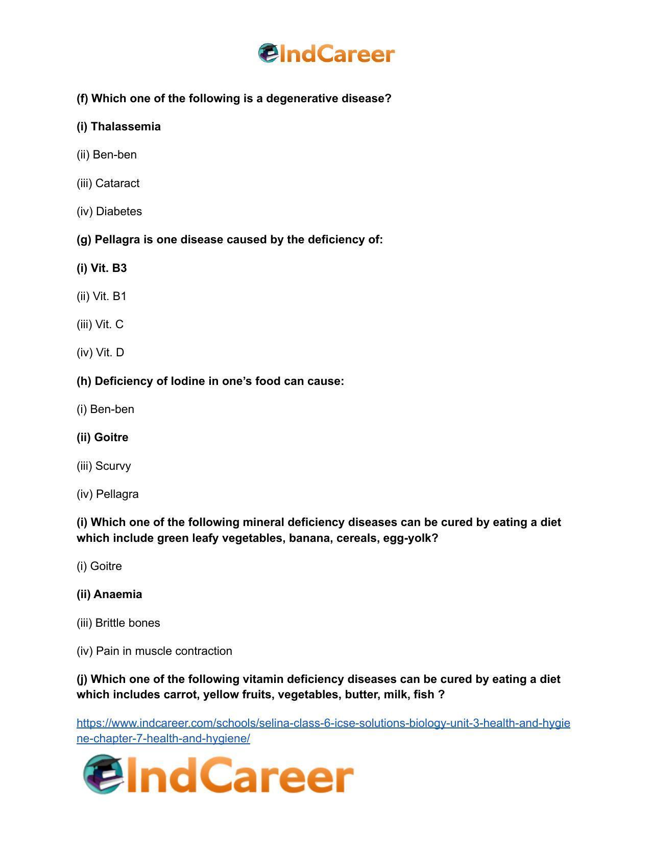 Selina Class 6 ICSE Solutions Biology (Unit 3) - Health and Hygiene ...
