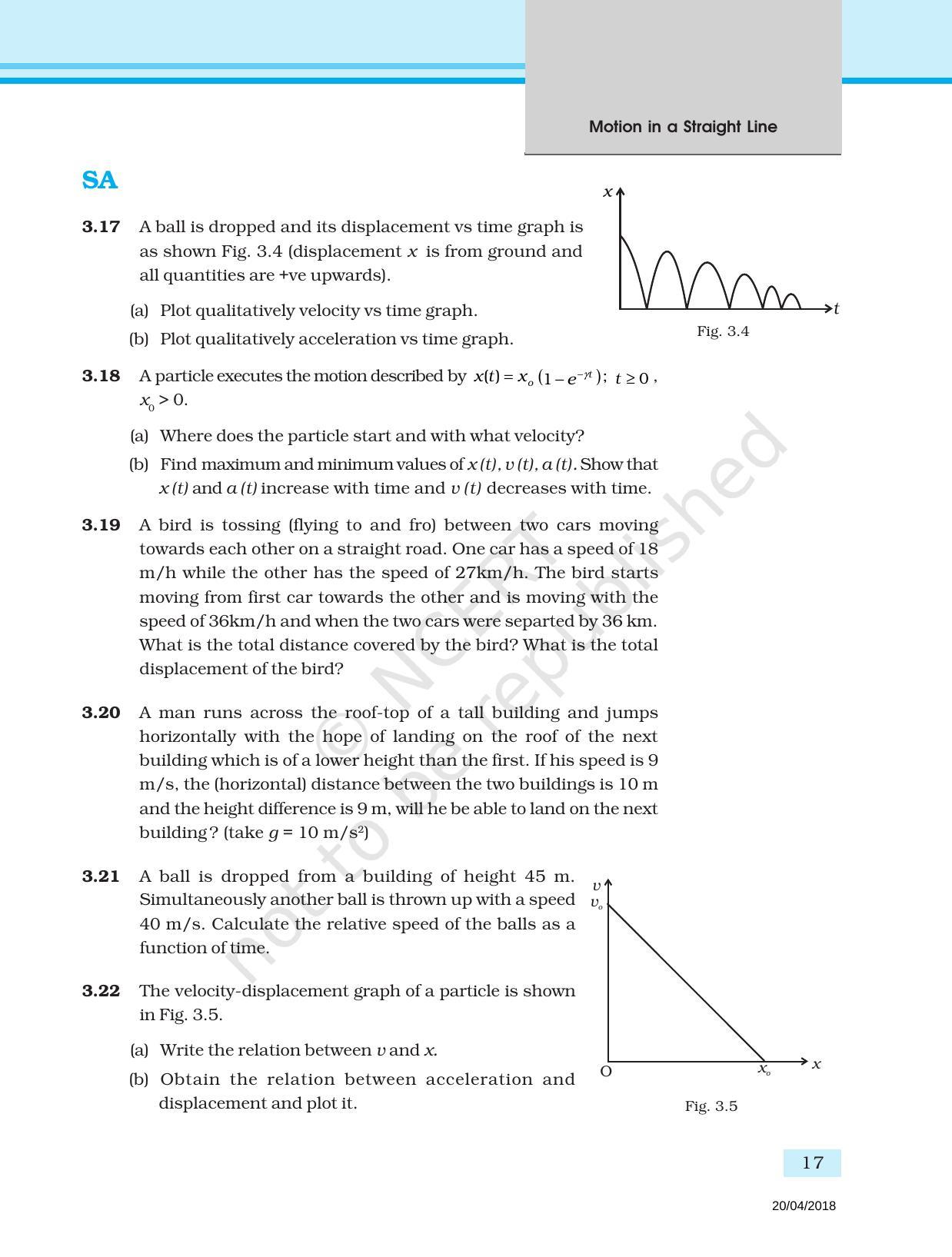 NCERT Exemplar Book for Class 11 Physics Chapter 3 Motion in a straight line