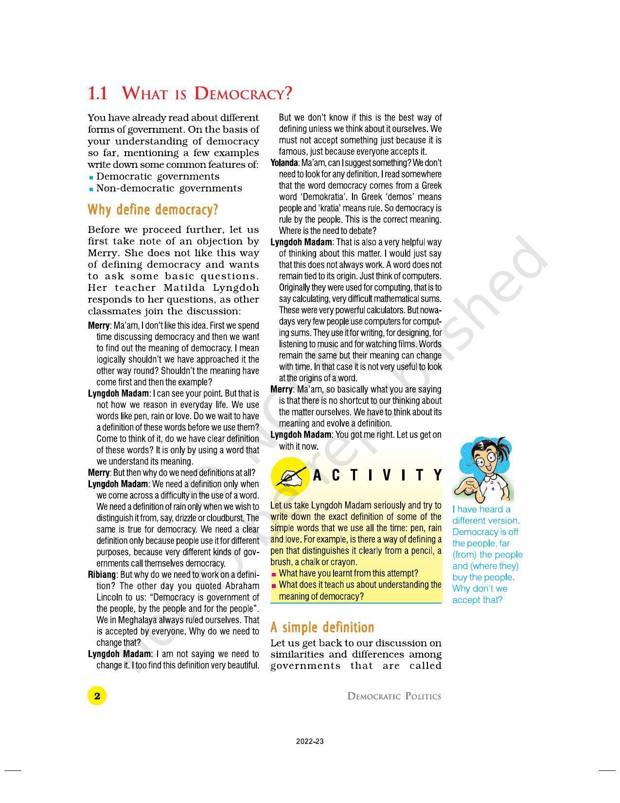 NCERT Book for Class 9 Civics Chapter 1 Democracy