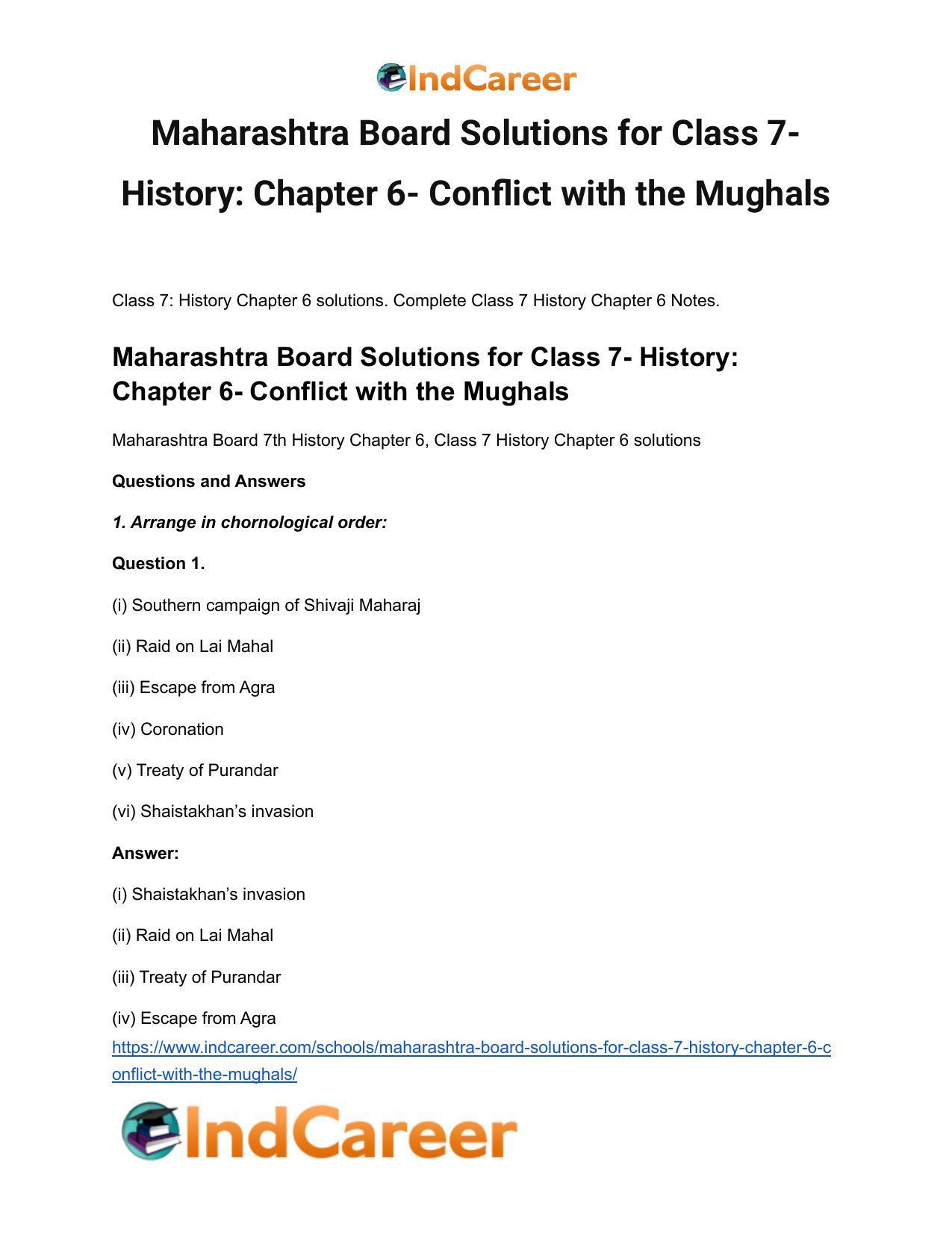 Maharashtra Board Solutions for Class 7- History: Chapter 6- Conflict ...