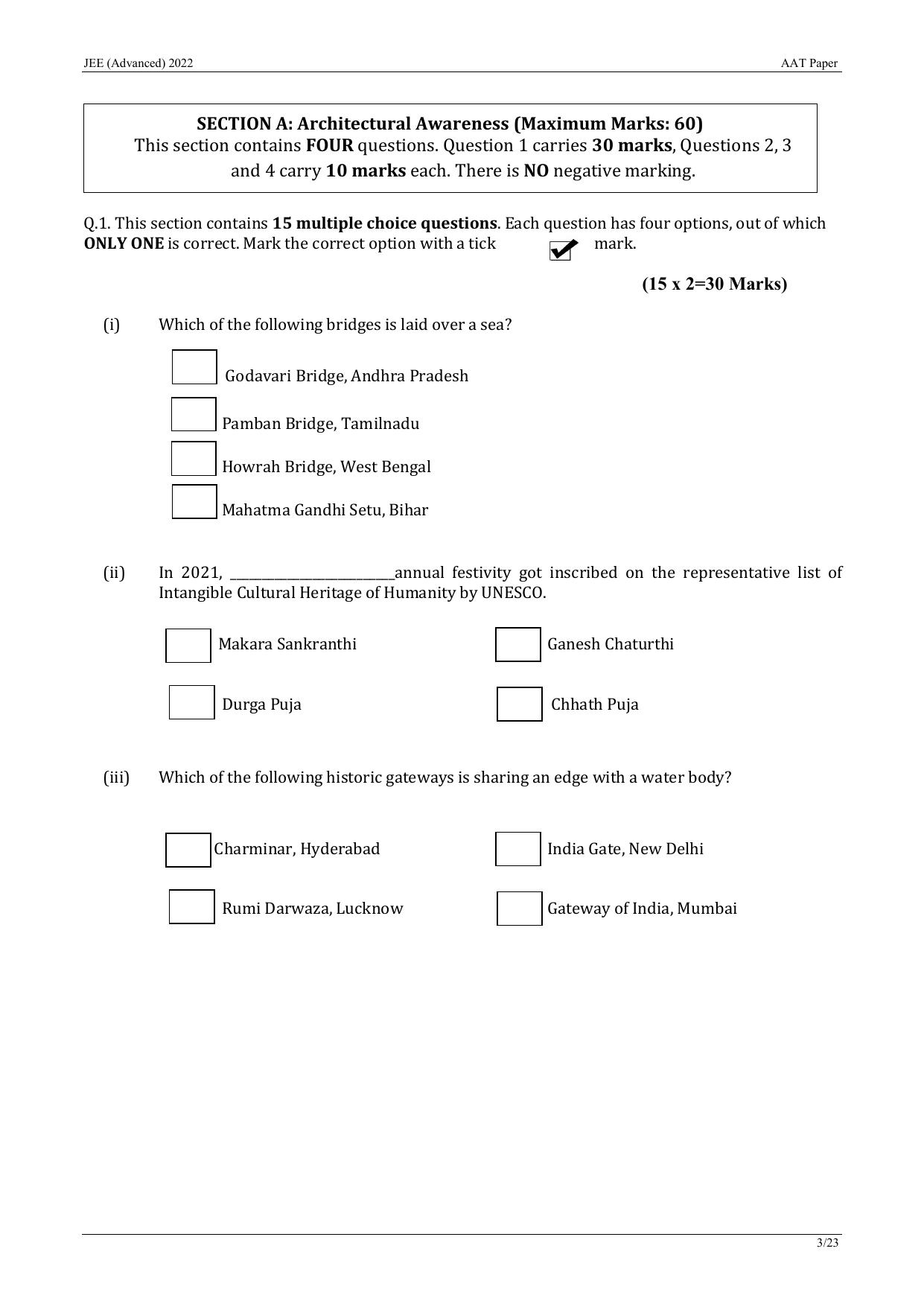 JEE Advanced AAT 2022 Question Paper - IndCareer Docs