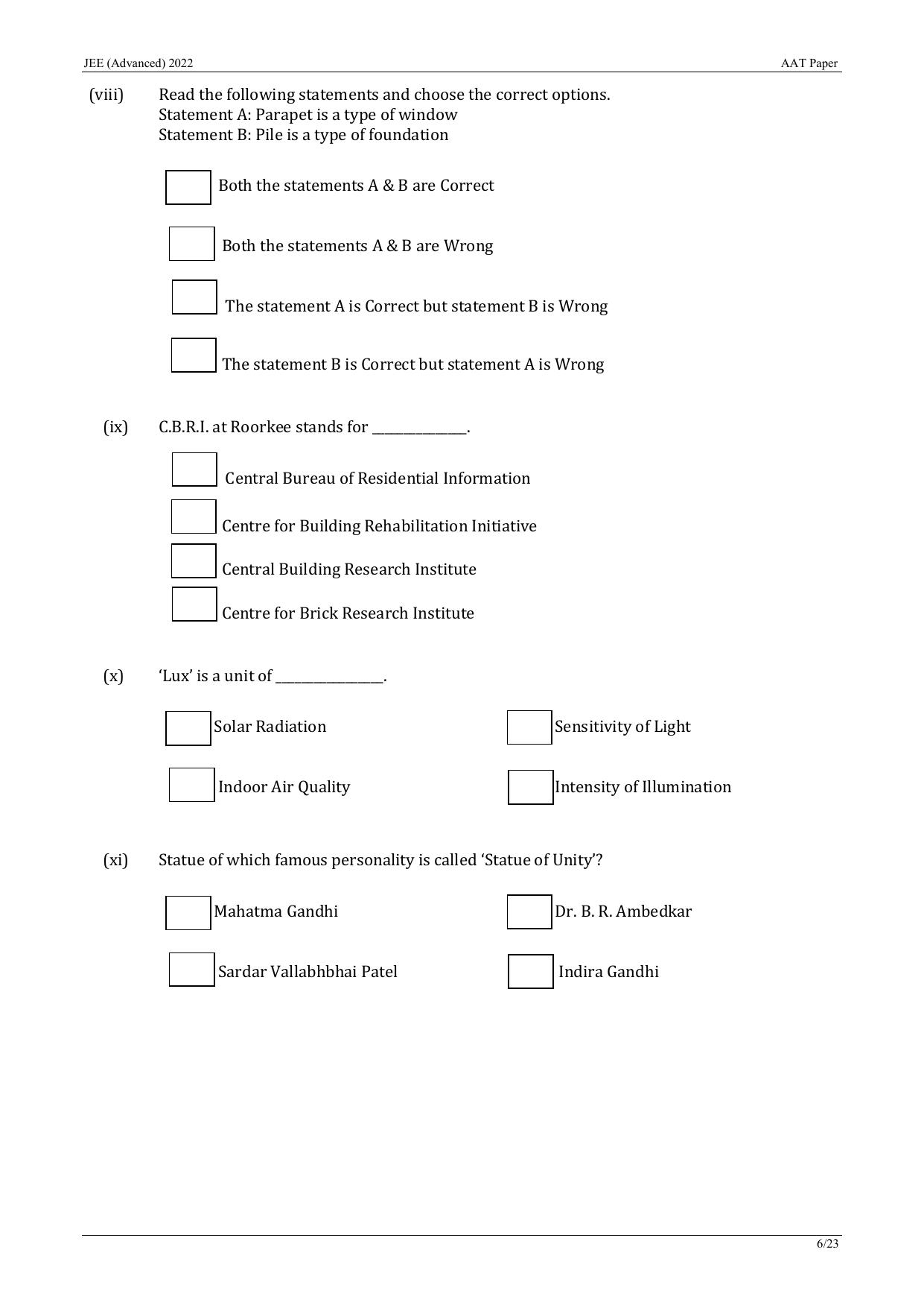 JEE Advanced AAT 2022 Question Paper - IndCareer Docs