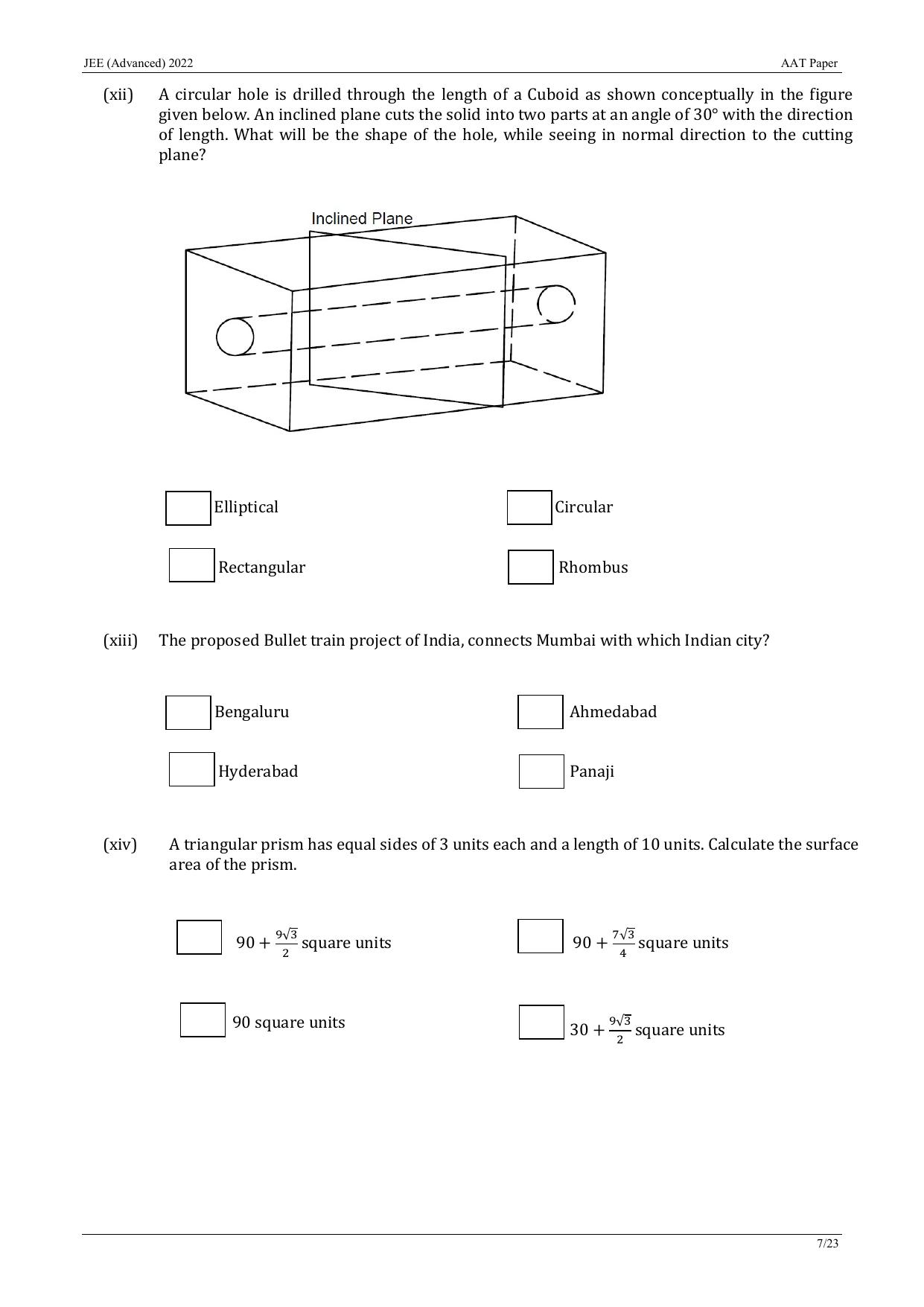 JEE Advanced AAT 2022 Question Paper - IndCareer Docs