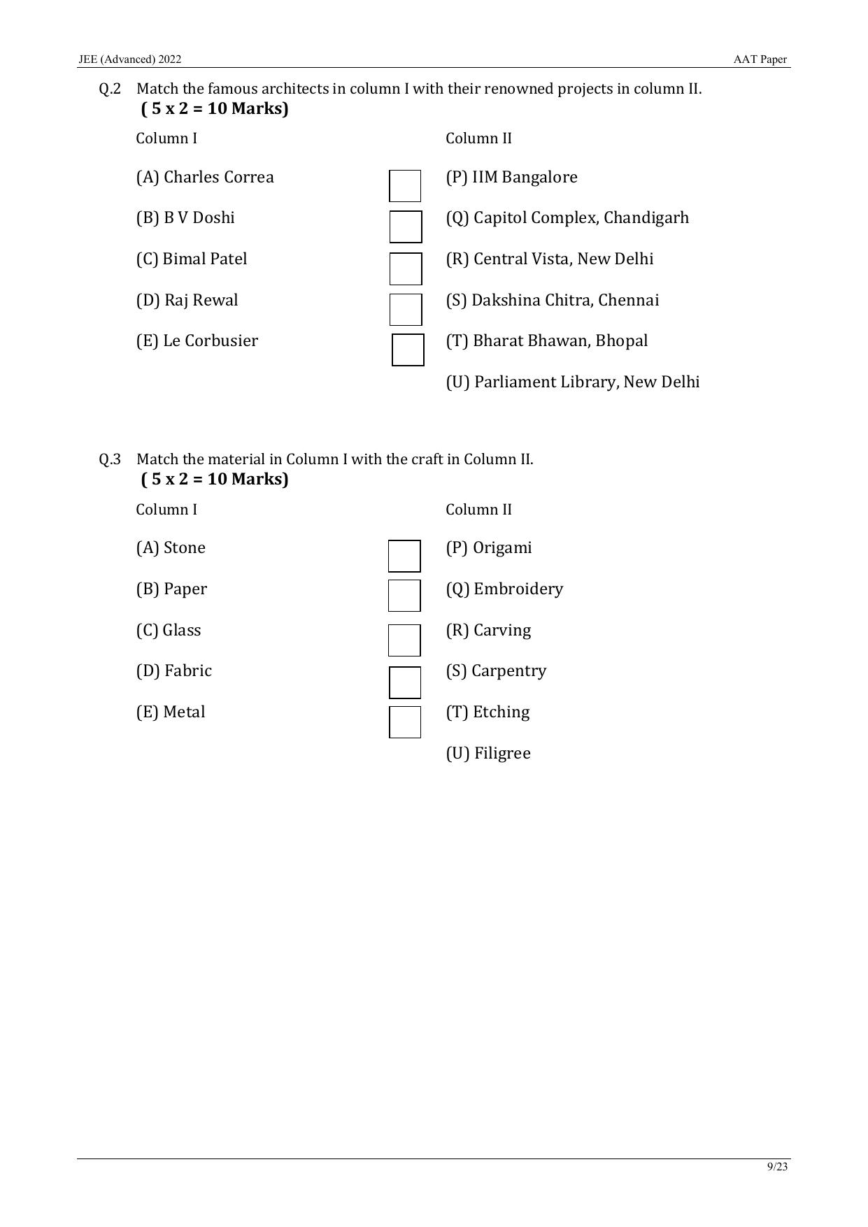JEE Advanced AAT 2022 Question Paper - IndCareer Docs