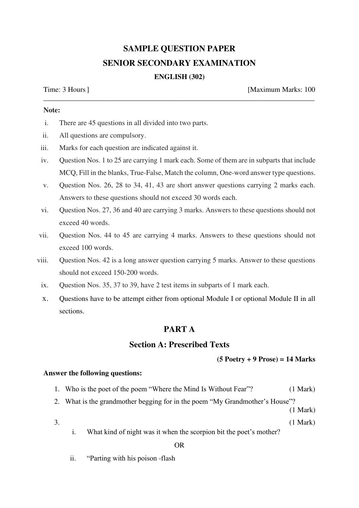 NIOS Class 12 English Sample Paper - IndCareer Docs