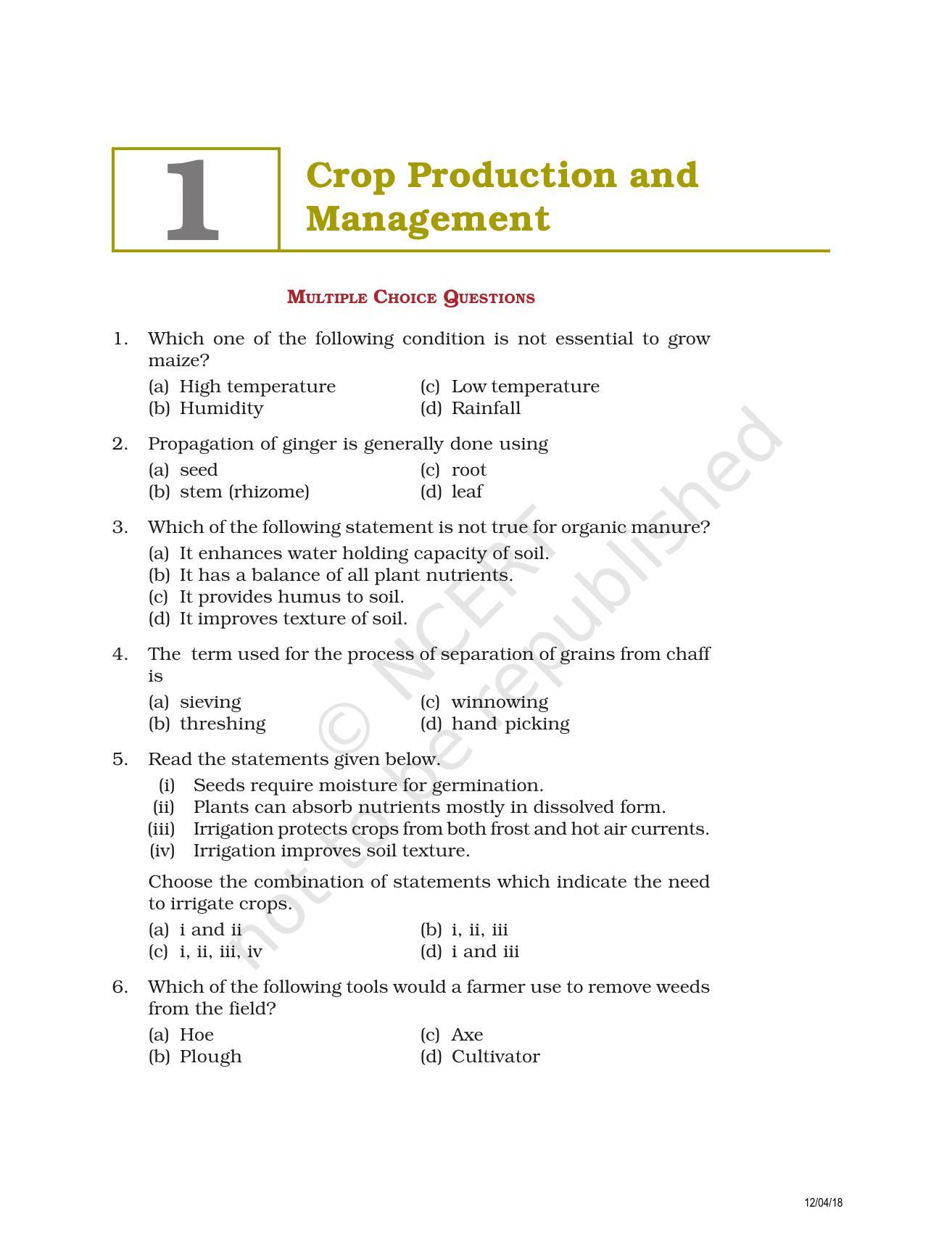 NCERT Exemplar Book for Class 8 Science Chapter 1 Crop Production and ...