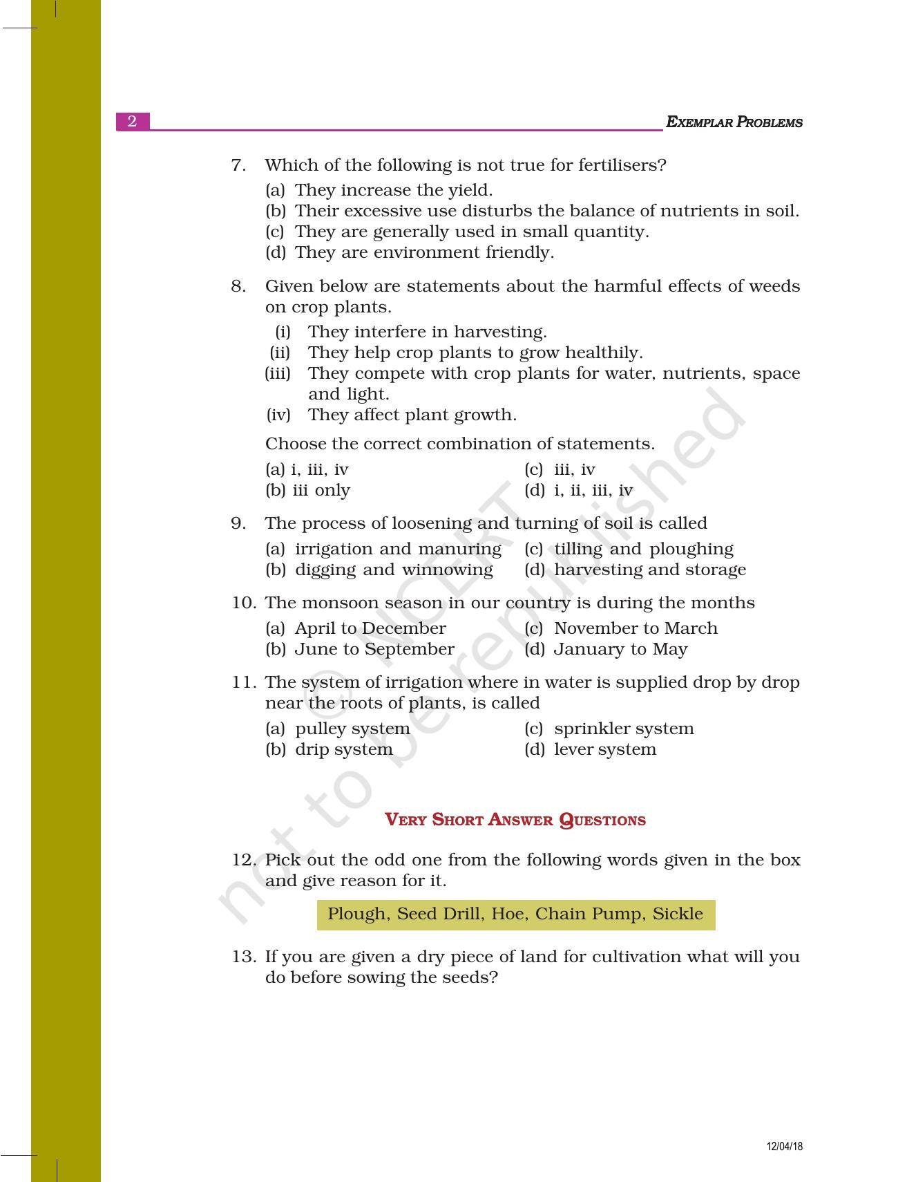 NCERT Exemplar Book for Class 8 Science Chapter 1 Crop Production and ...