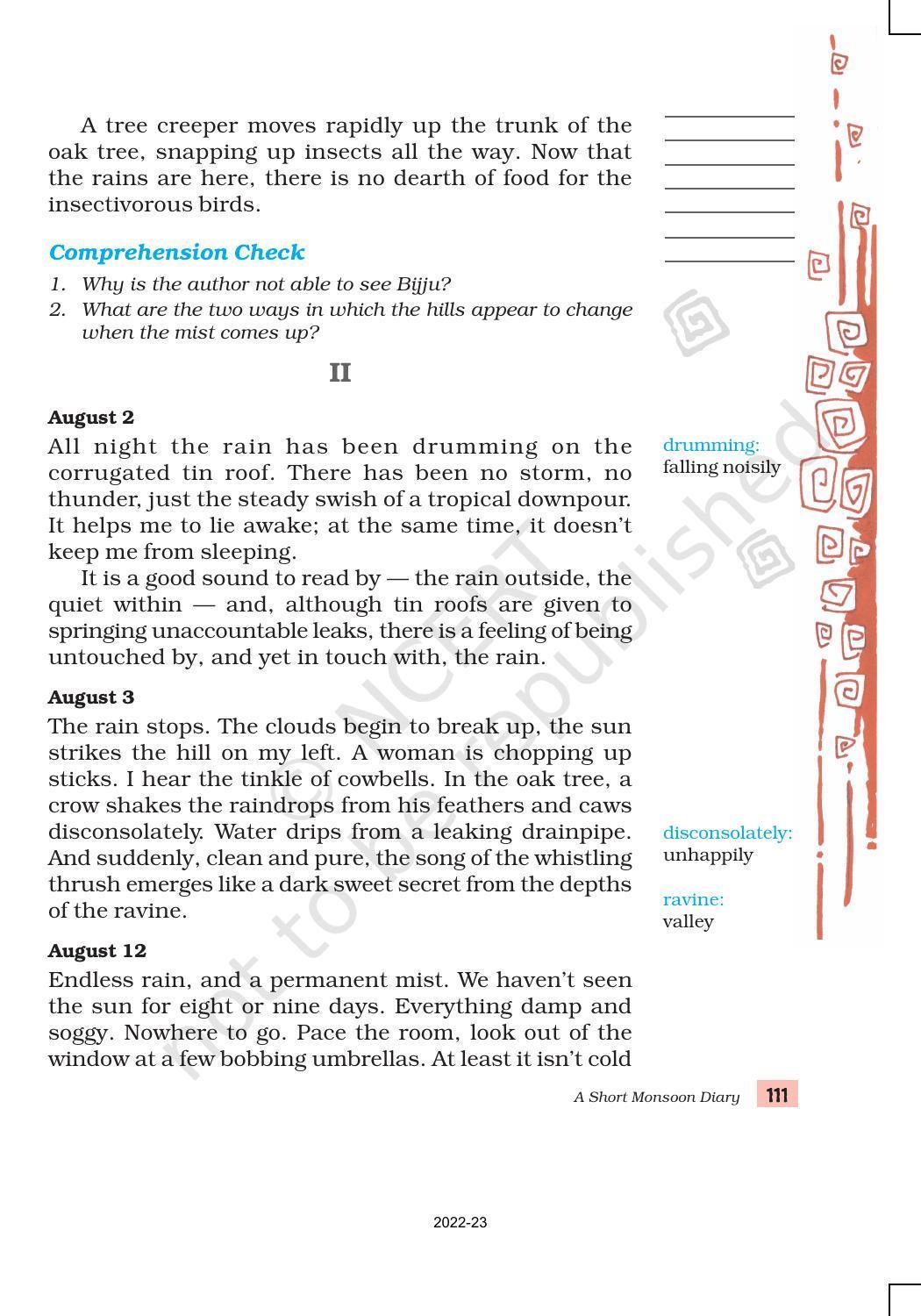 NCERT Book for Class 8 English Chapter 8 A Short Monsoon Diary