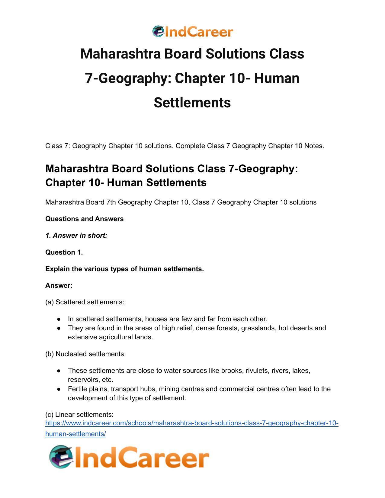 Maharashtra Board Solutions Class 7-Geography: Chapter 10- Human ...