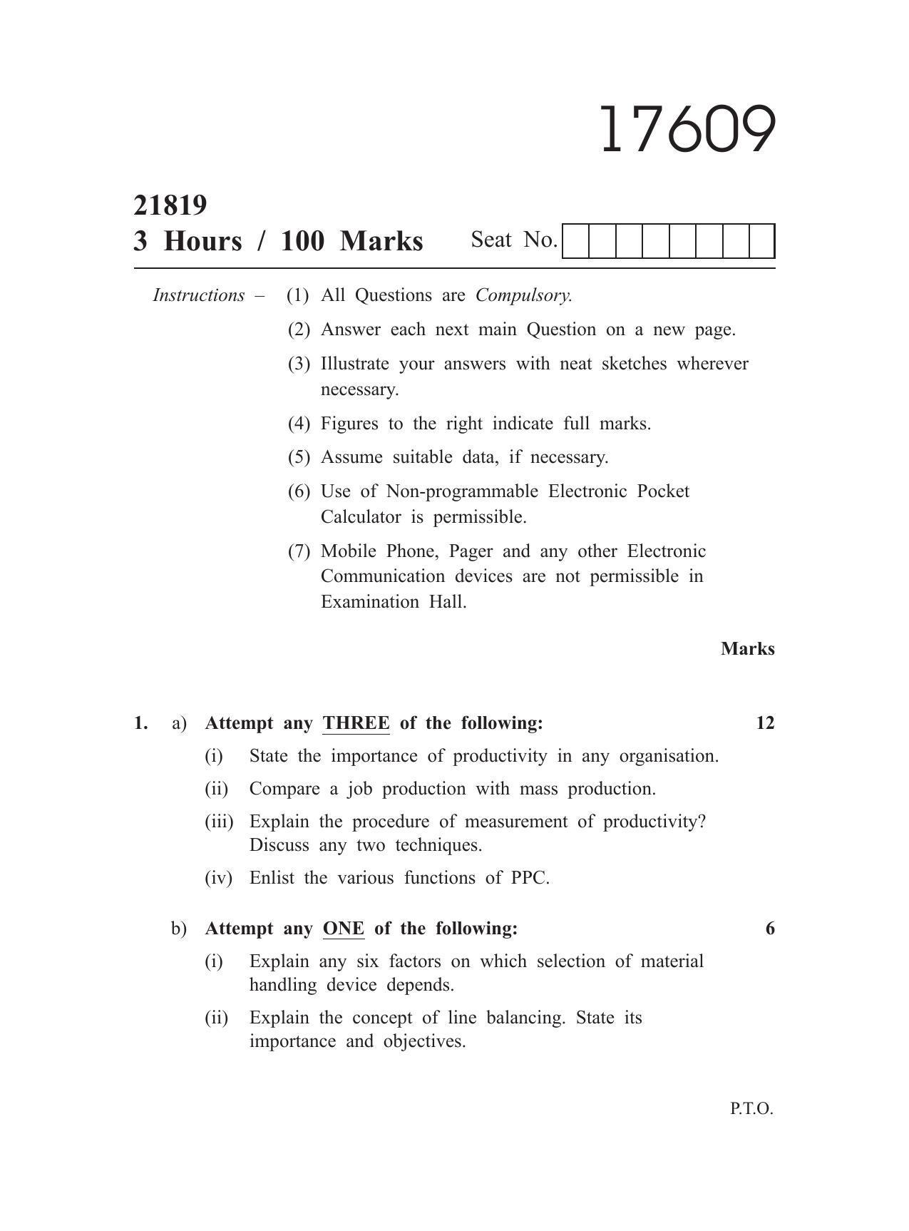 MSBTE Summer Question Paper 2019 - Production Engineering & Robotics ...