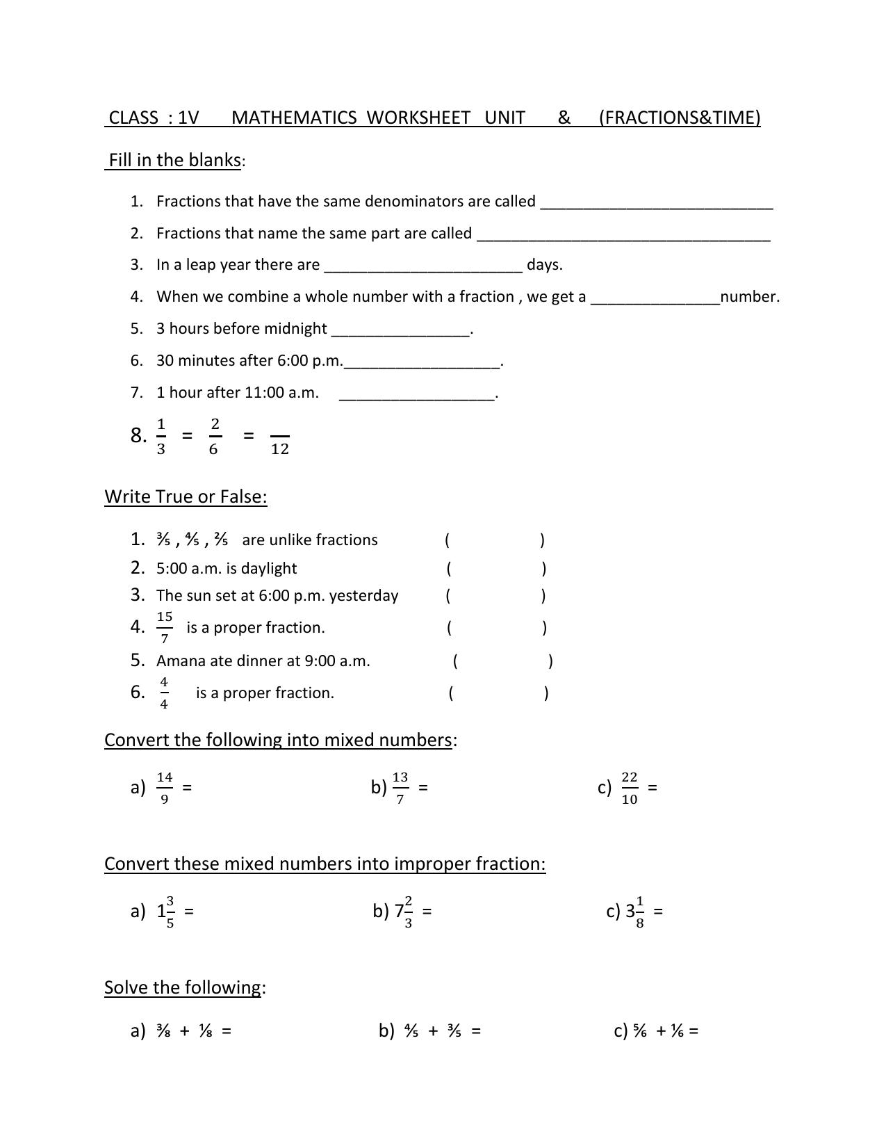 Worksheet for Class 4 Maths Assignment 21 - IndCareer Docs
