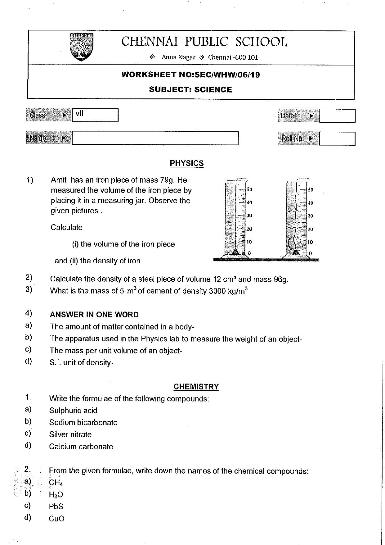 CBSE Worksheets for Class 7 Science Physics Chemistry Biology ...