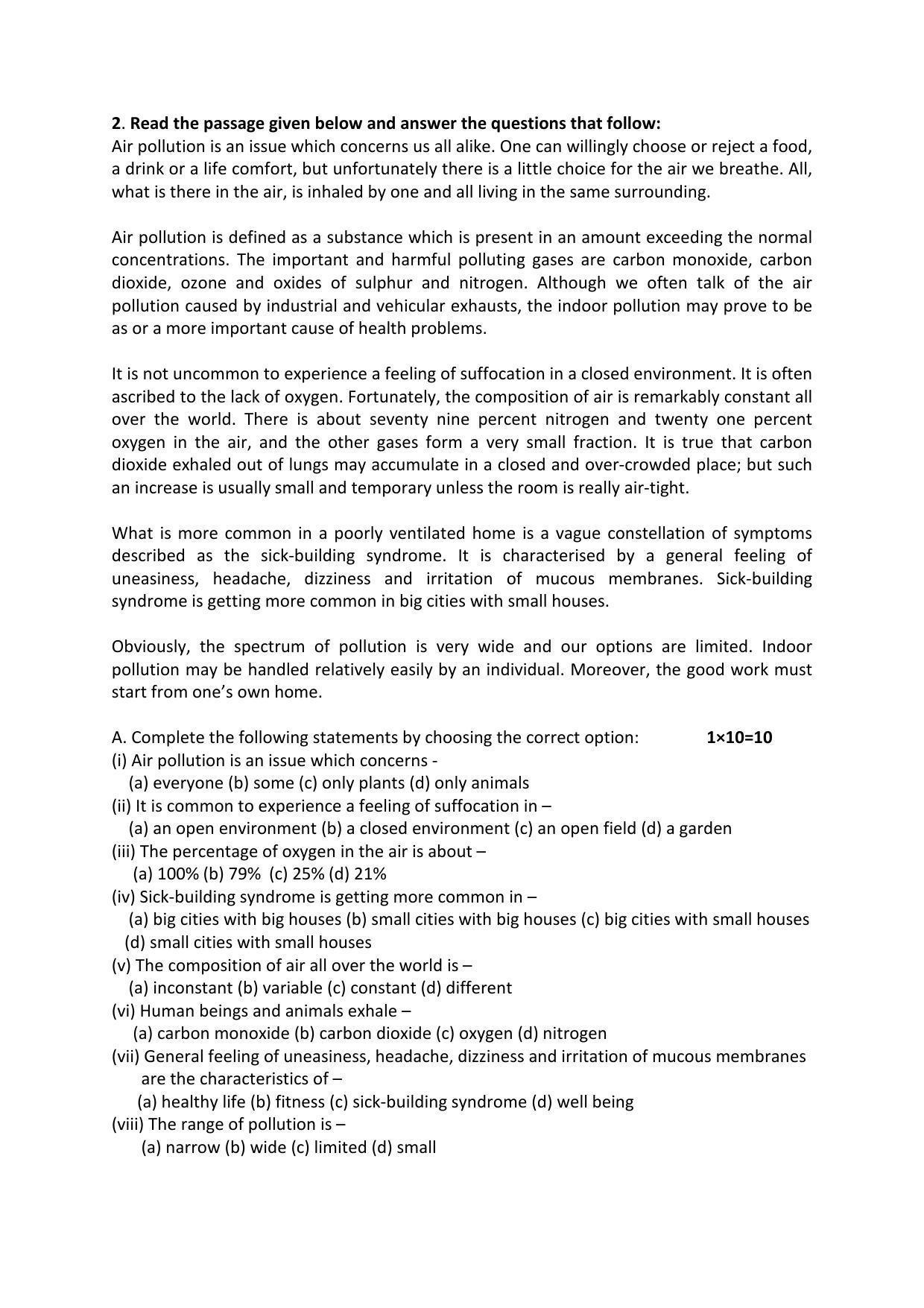 TBSE Class 9 English Model Question Paper - IndCareer Schools