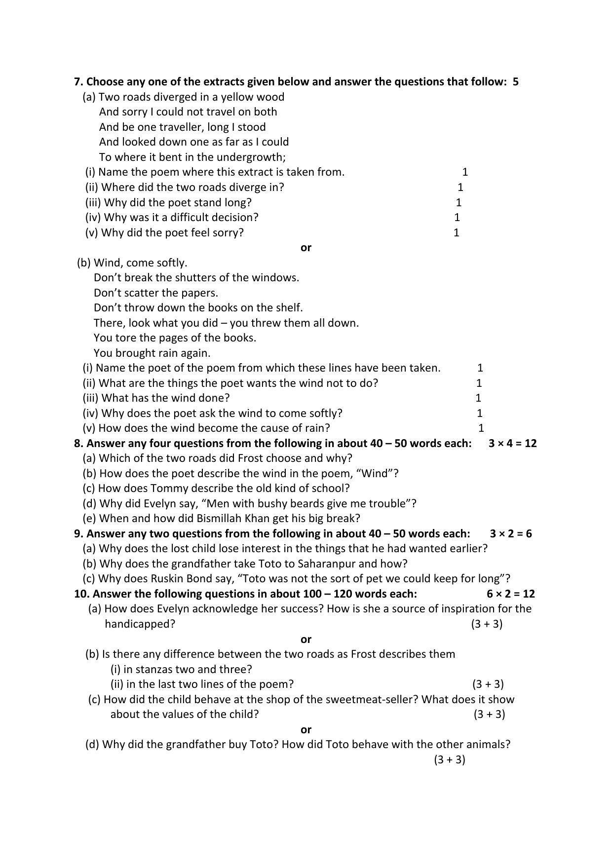 TBSE Class 9 English Model Question Paper - IndCareer Schools