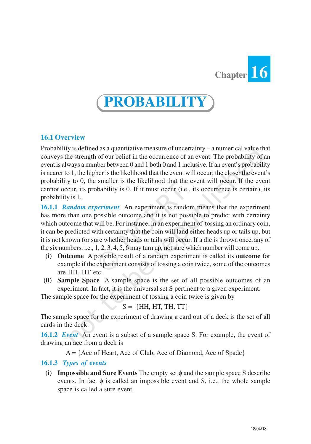 NCERT Exemplar Book for Class 11 Maths Chapter 16 Probability