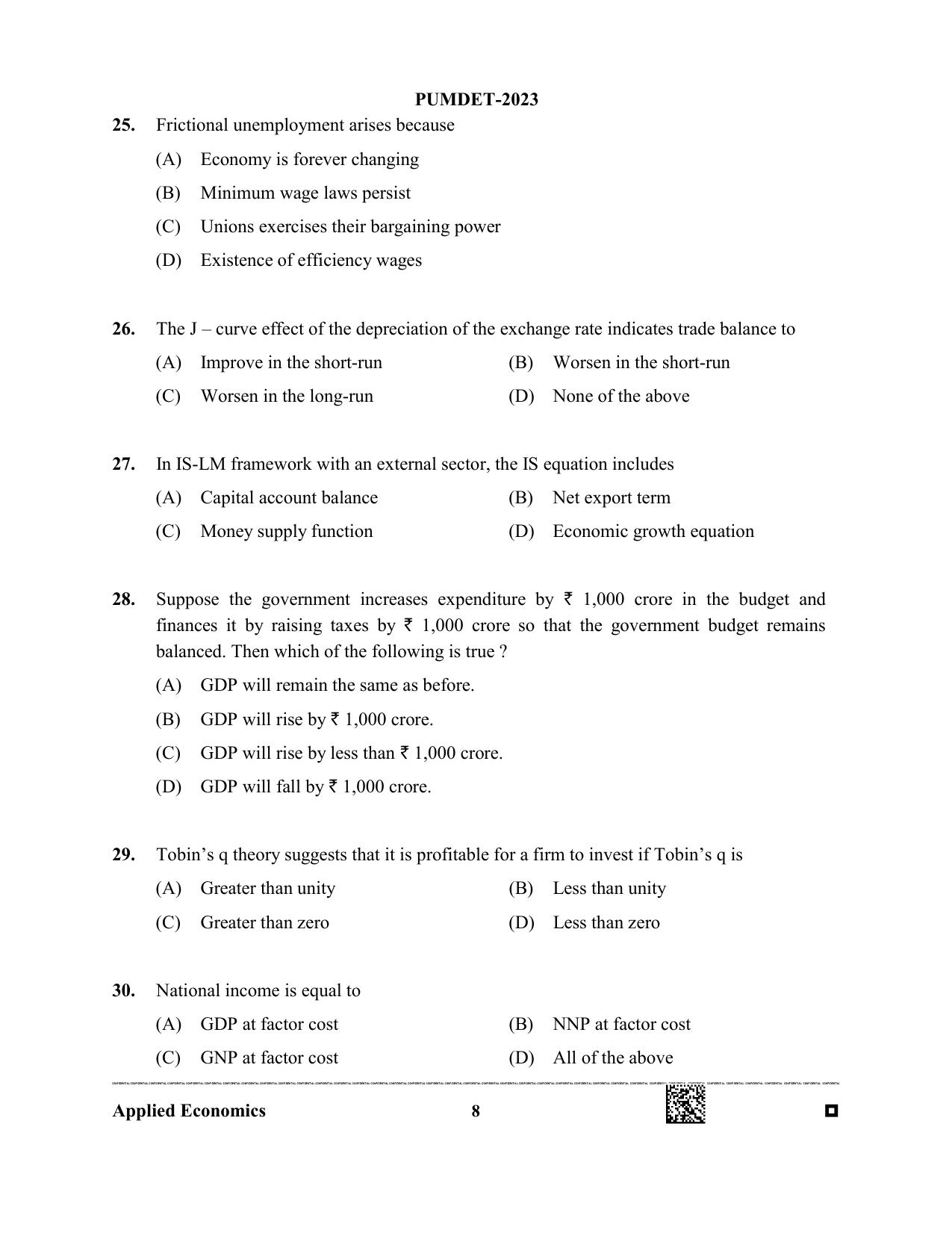 PUBDET 2023 Applied Economics Question Paper - IndCareer Docs