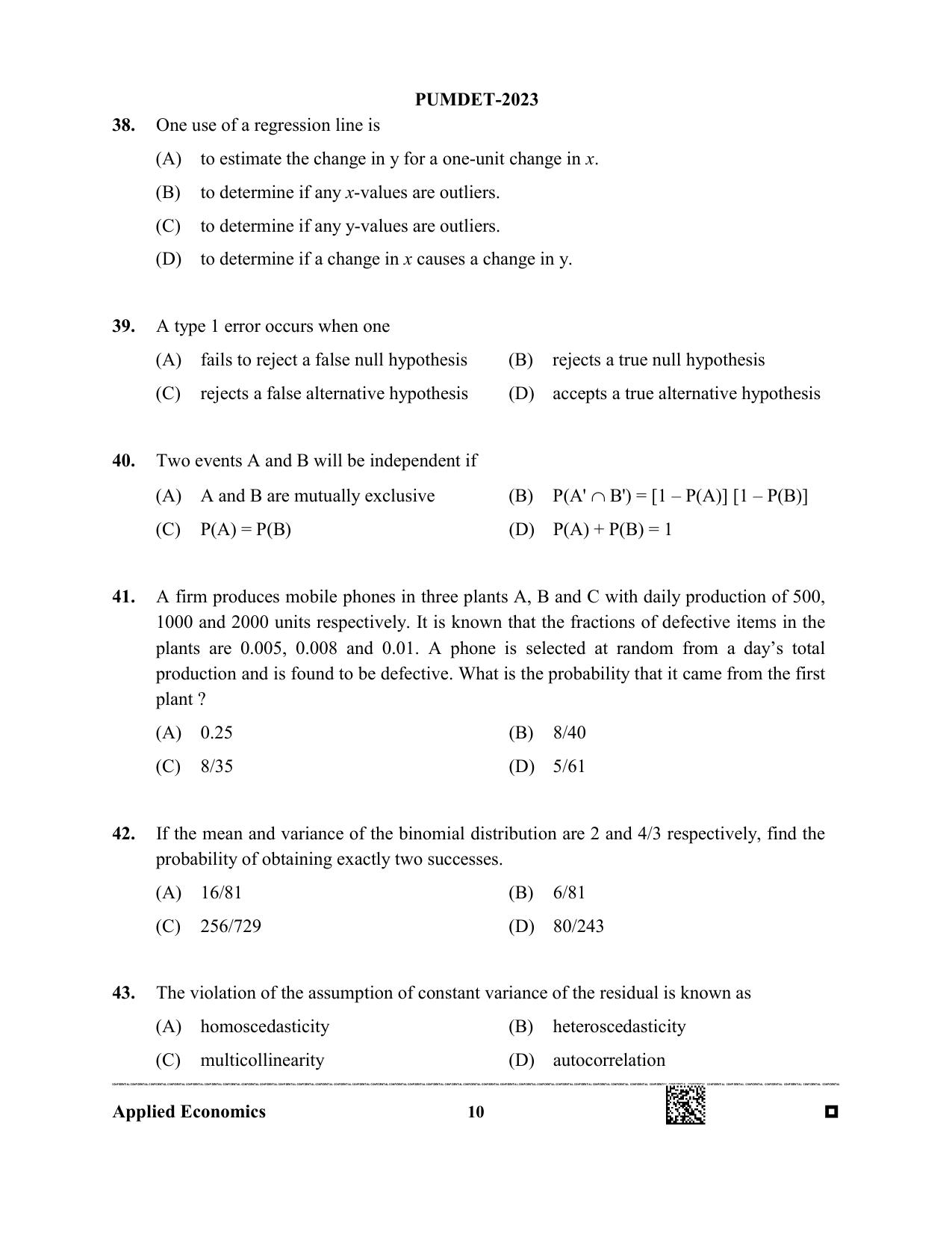 PUBDET 2023 Applied Economics Question Paper - IndCareer Docs