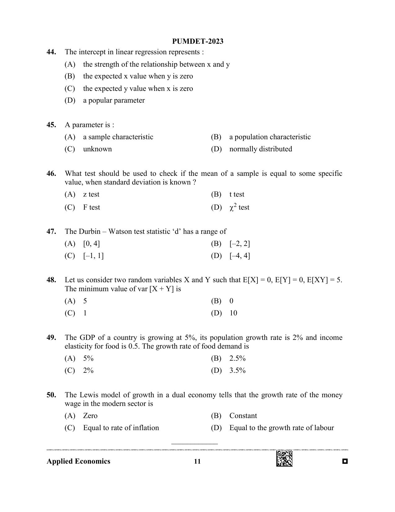 PUBDET 2023 Applied Economics Question Paper - IndCareer Docs