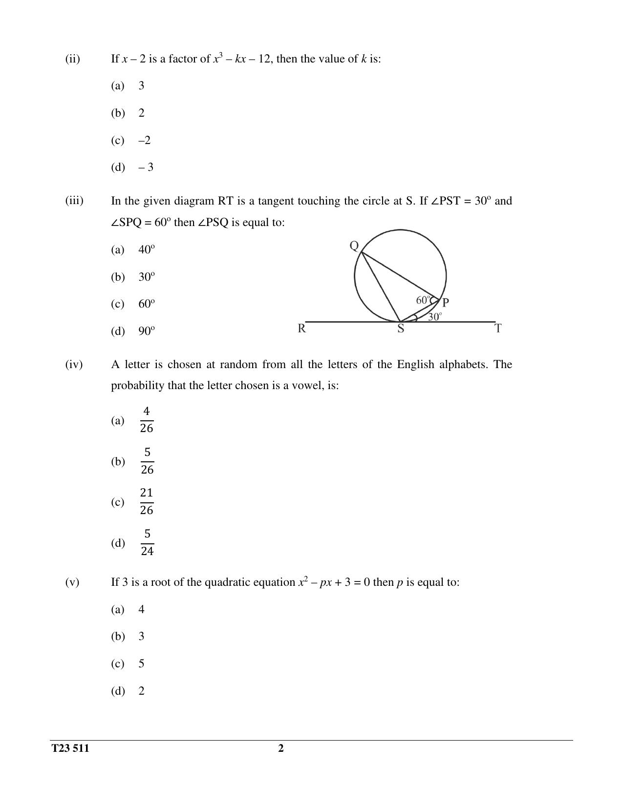 ICSE Class 10 MATHEMATICS 2023 Question Paper - IndCareer Docs