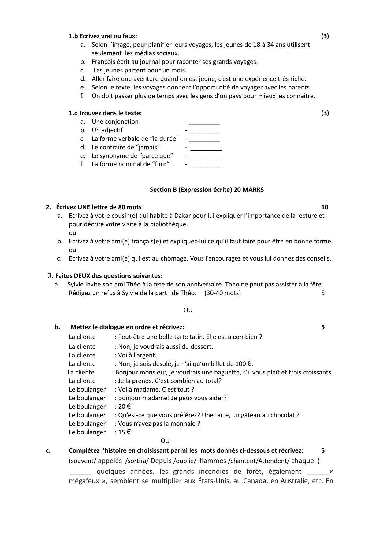 CBSE Class 10 French Sample Papers 2023 - IndCareer Docs