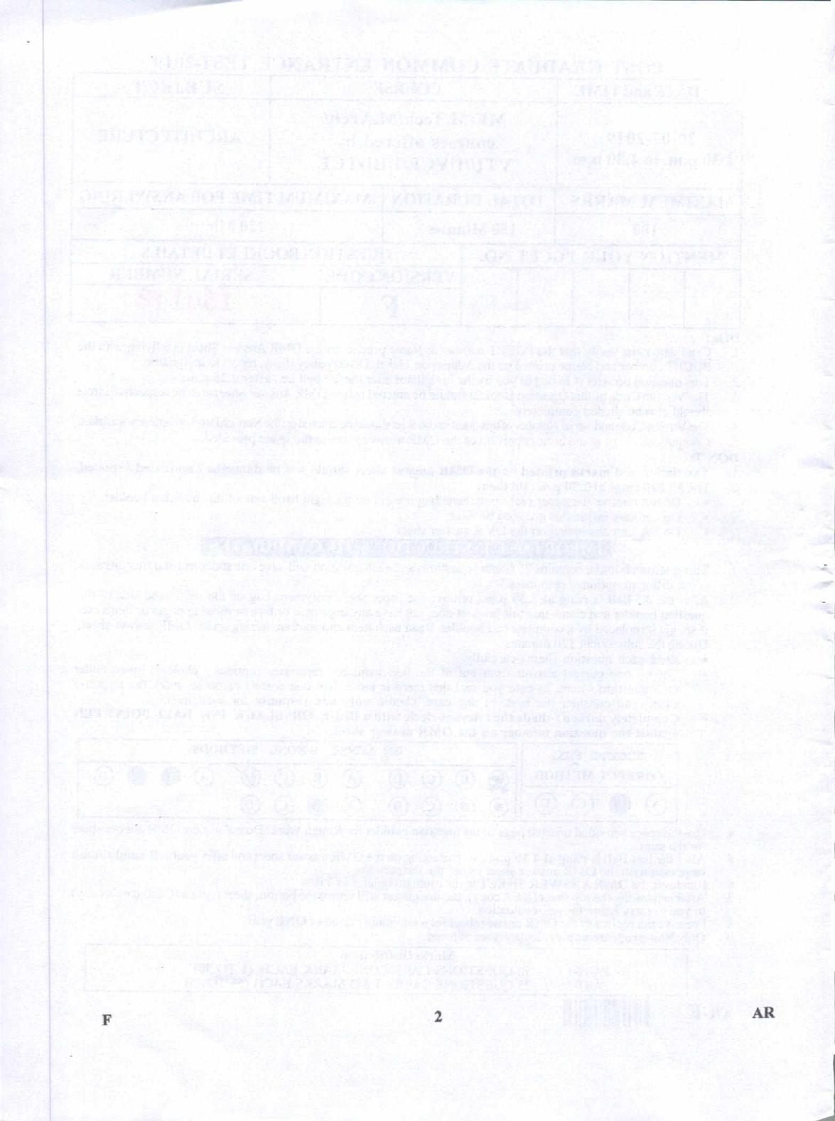 Karnataka PGCET 2019 Architecture Question Paper - IndCareer Docs