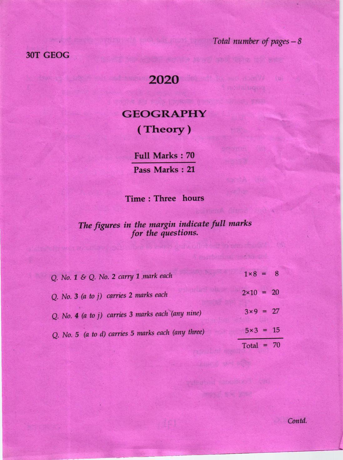 AHSEC Class 12 Geography Question Papers 2020 - IndCareer Docs