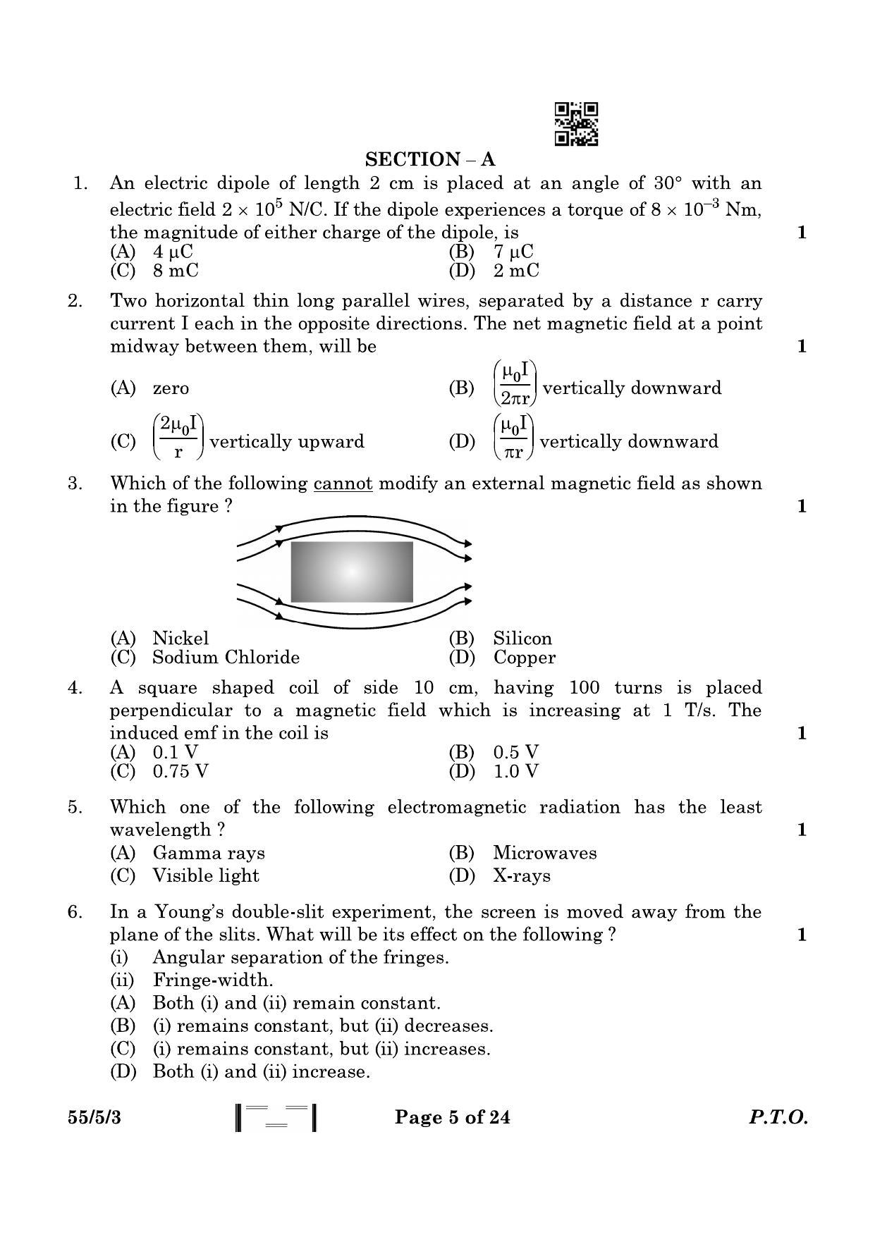 CBSE Class 12 55-5-3 Physics 2023 Question Paper - IndCareer Docs