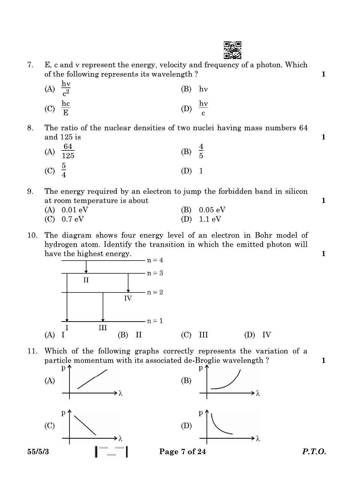 CBSE Class 12 55-5-3 Physics 2023 Question Paper - IndCareer Docs