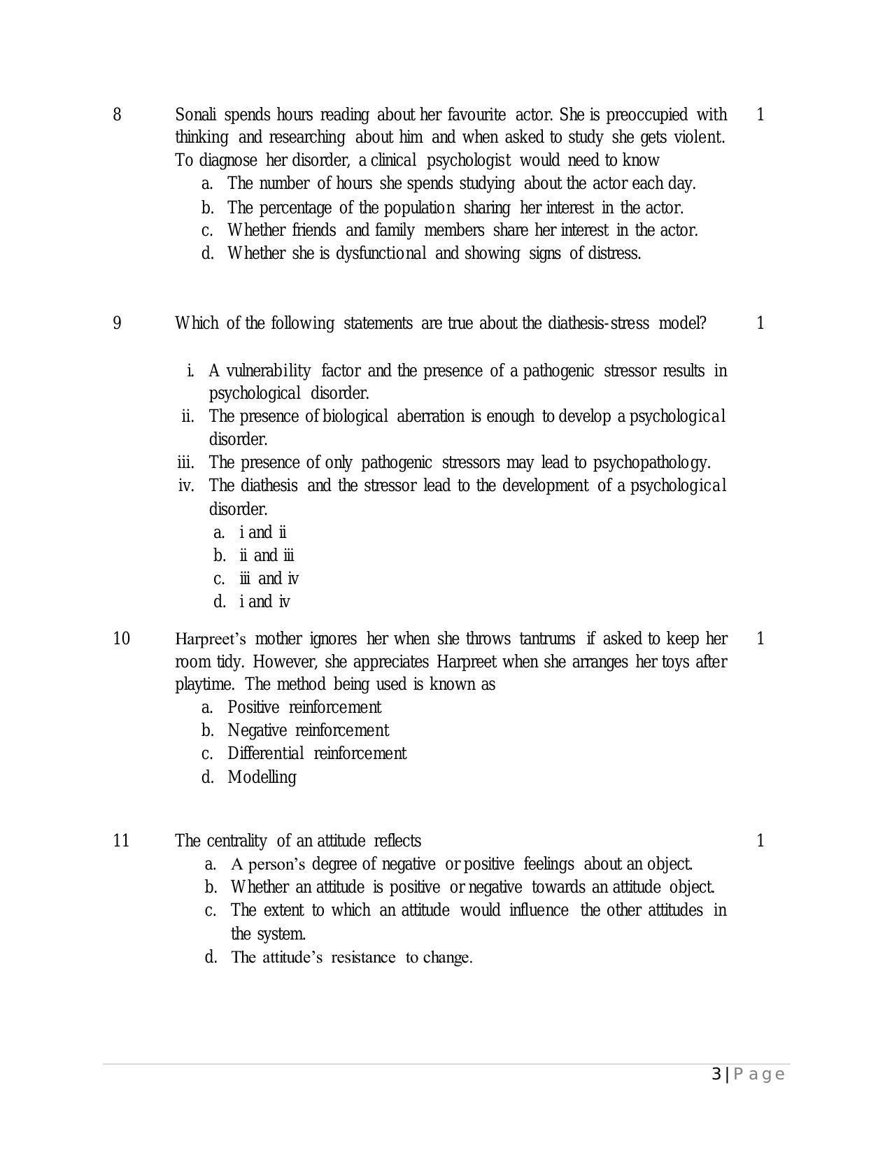 CBSE Class 12 Psychology Sample Paper 2024 - IndCareer Schools