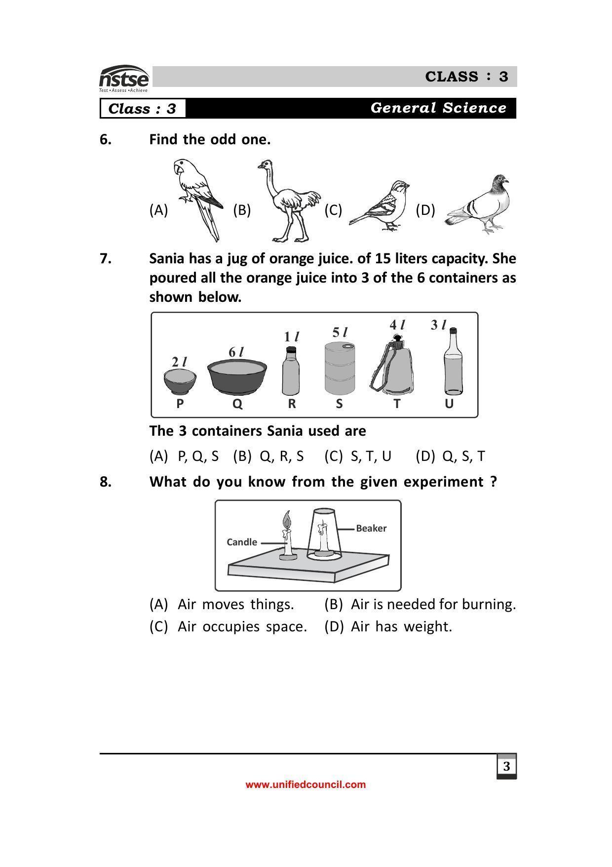 NSTSE Sample Paper for Class 3 - IndCareer Schools