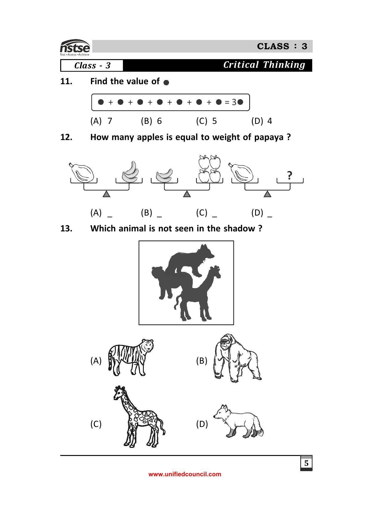 NSTSE Sample Paper for Class 3 - IndCareer Schools