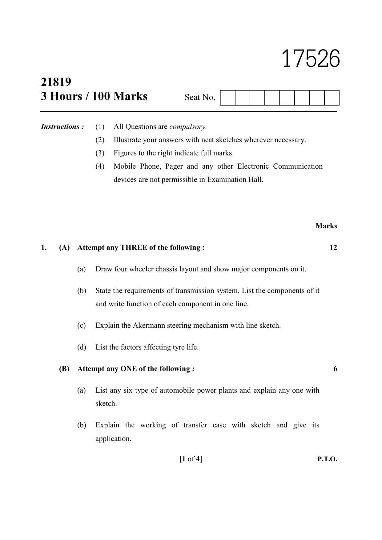 MSBTE Summer Question Paper 2019 - Automobile Engineering - IndCareer Docs