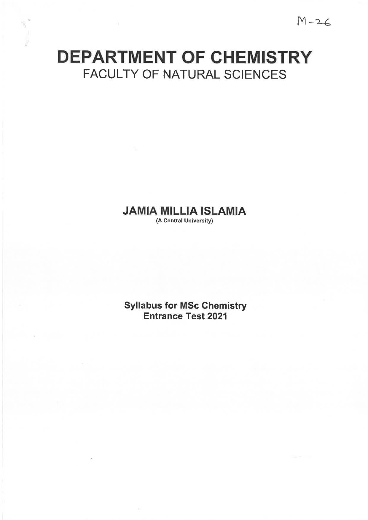 JMI Entrance Exam M26-M.Sc (Chemistry:Materials) / M.Sc (Chemistry ...