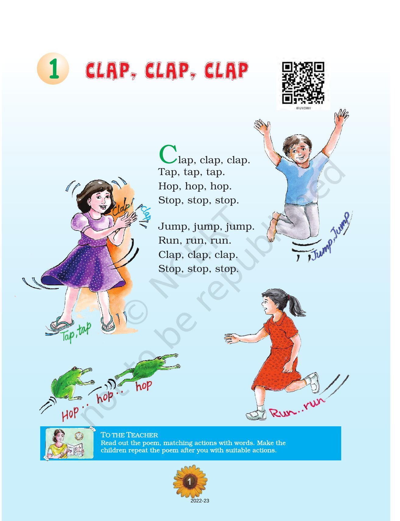 NCERT Book For Class 1 English Raindrop Unit 1 Clap Clap Clap NCERT Book For Class 1 English Raindrop Unit 1 Clap Clap Clap