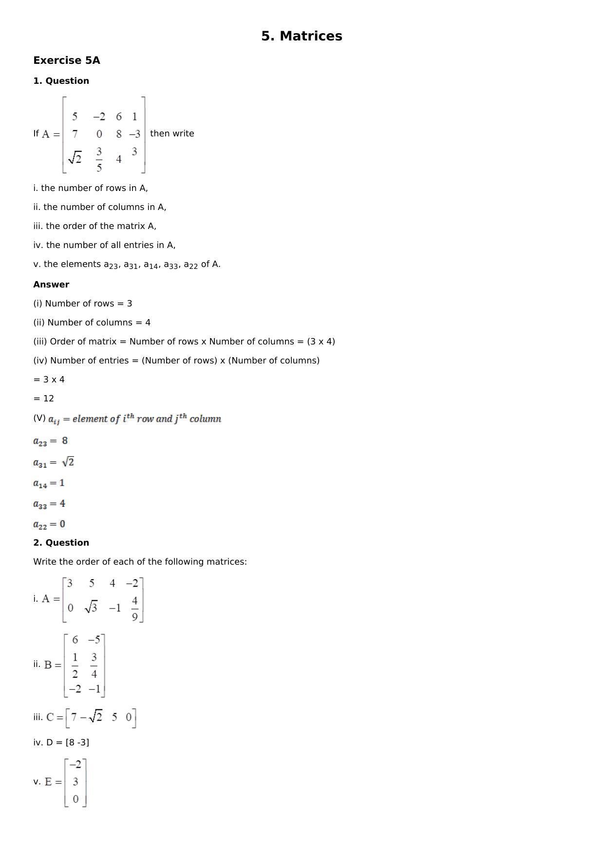 RS Aggarwal Solutions for 12th Class Maths Chapter 5-Matrices ...