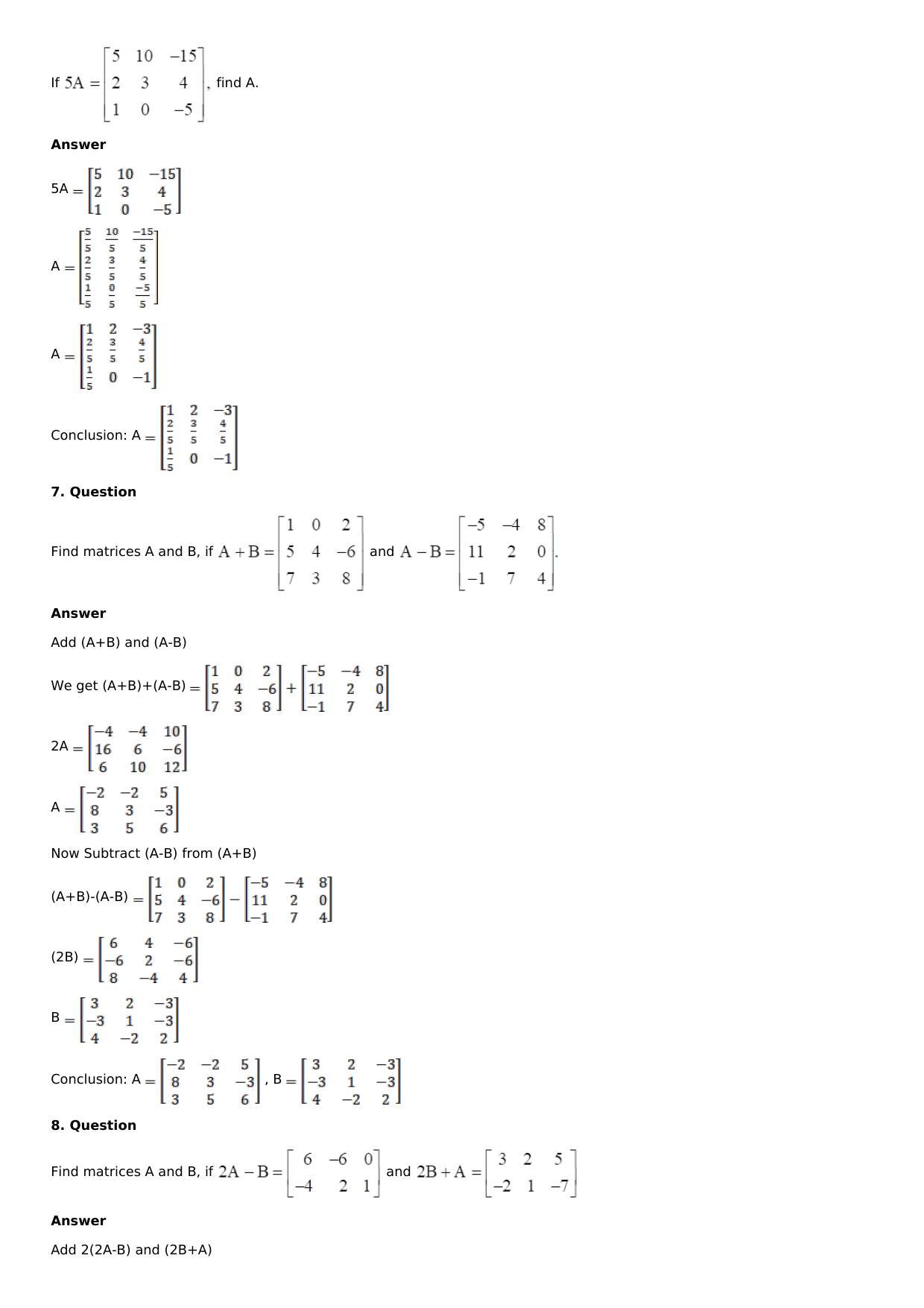 RS Aggarwal Solutions for 12th Class Maths Chapter 5-Matrices ...