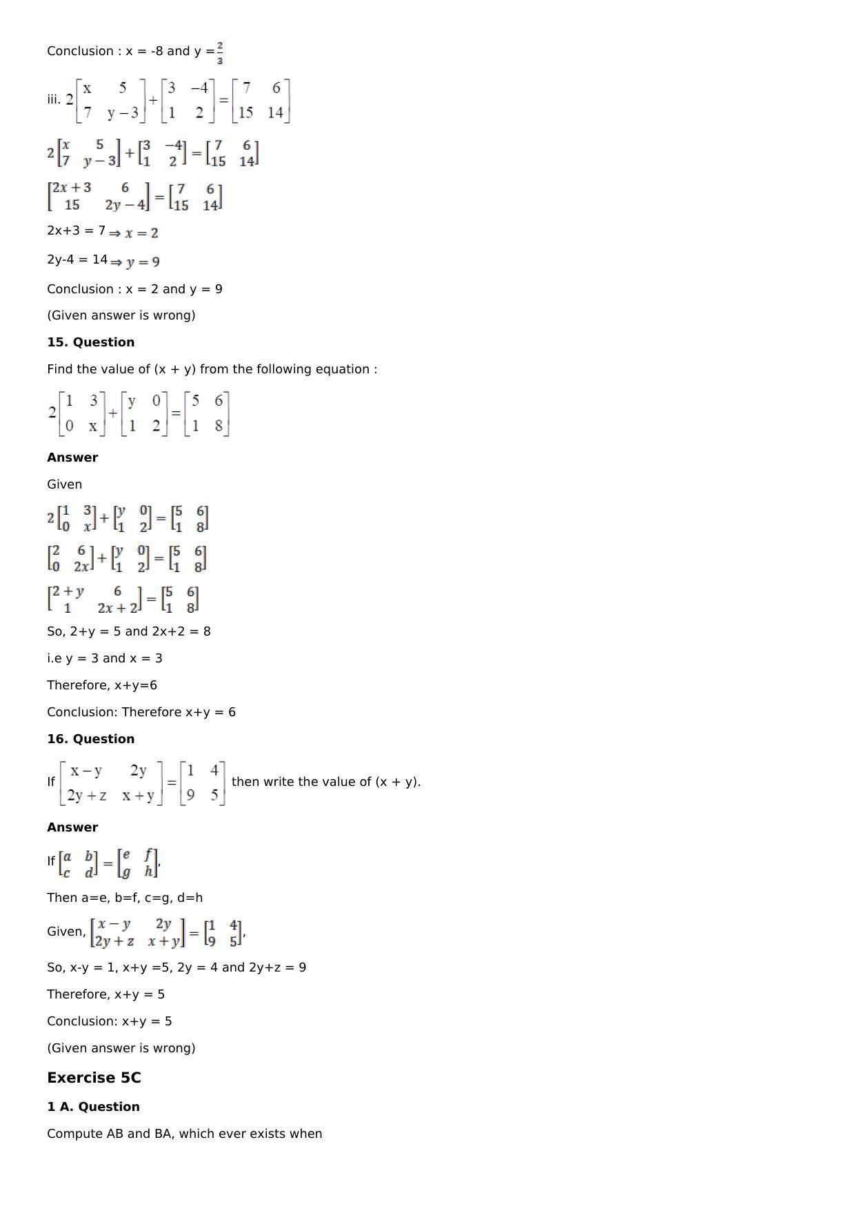 RS Aggarwal Solutions for 12th Class Maths Chapter 5-Matrices ...