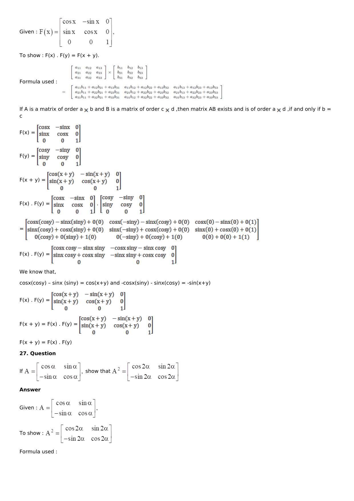 RS Aggarwal Solutions for 12th Class Maths Chapter 5-Matrices ...