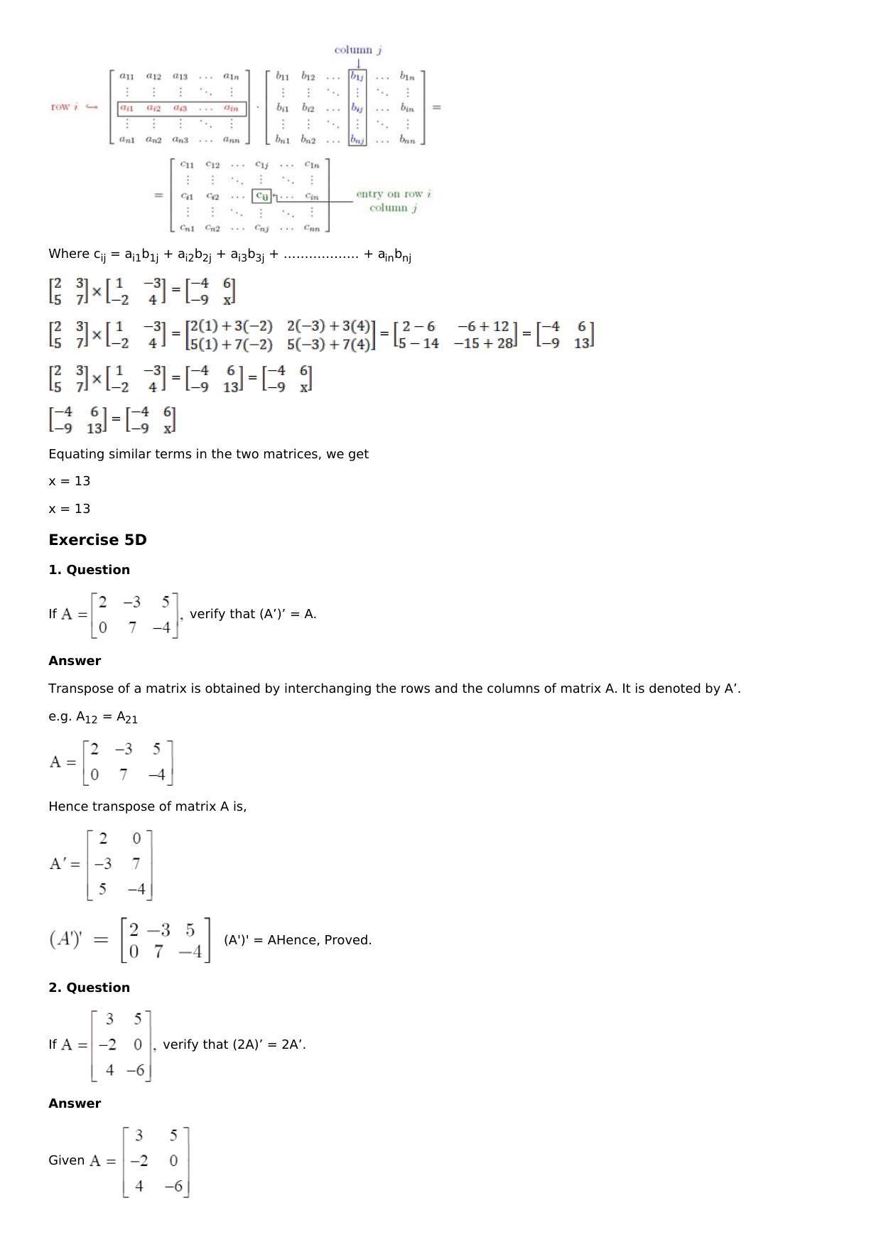 RS Aggarwal Solutions for 12th Class Maths Chapter 5-Matrices ...