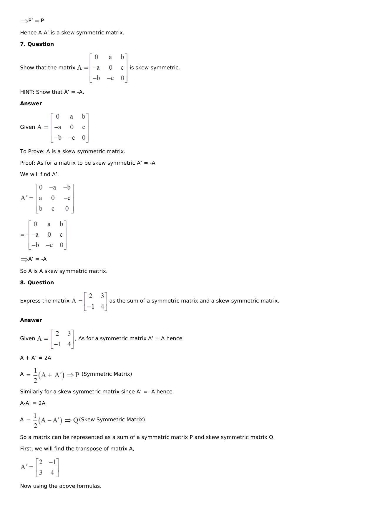 RS Aggarwal Solutions for 12th Class Maths Chapter 5-Matrices ...