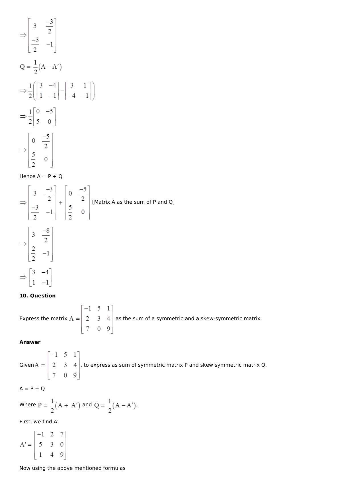 RS Aggarwal Solutions for 12th Class Maths Chapter 5-Matrices ...
