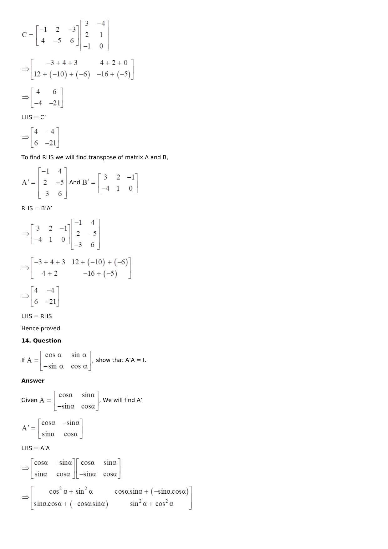 RS Aggarwal Solutions for 12th Class Maths Chapter 5-Matrices ...