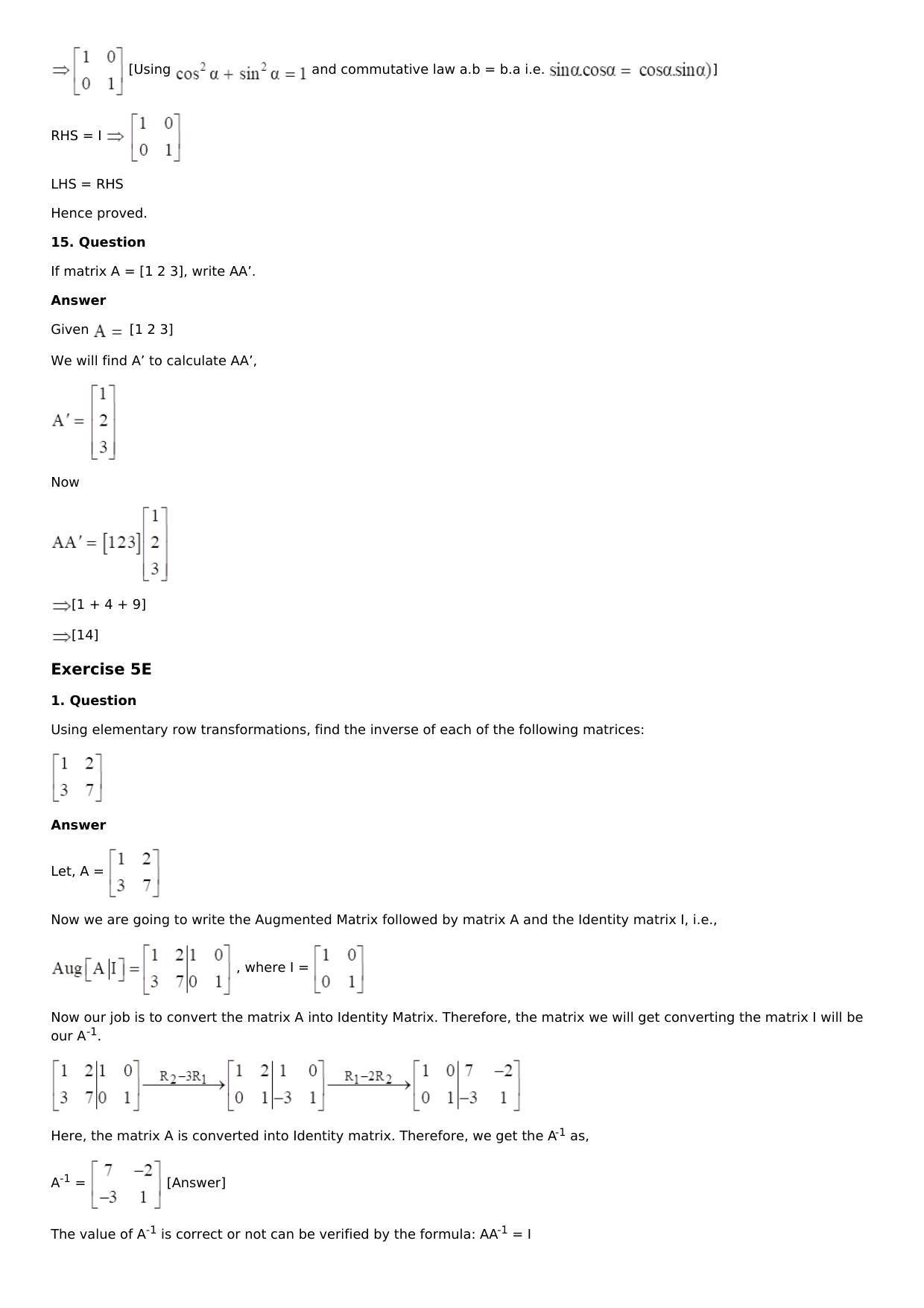 RS Aggarwal Solutions for 12th Class Maths Chapter 5-Matrices ...