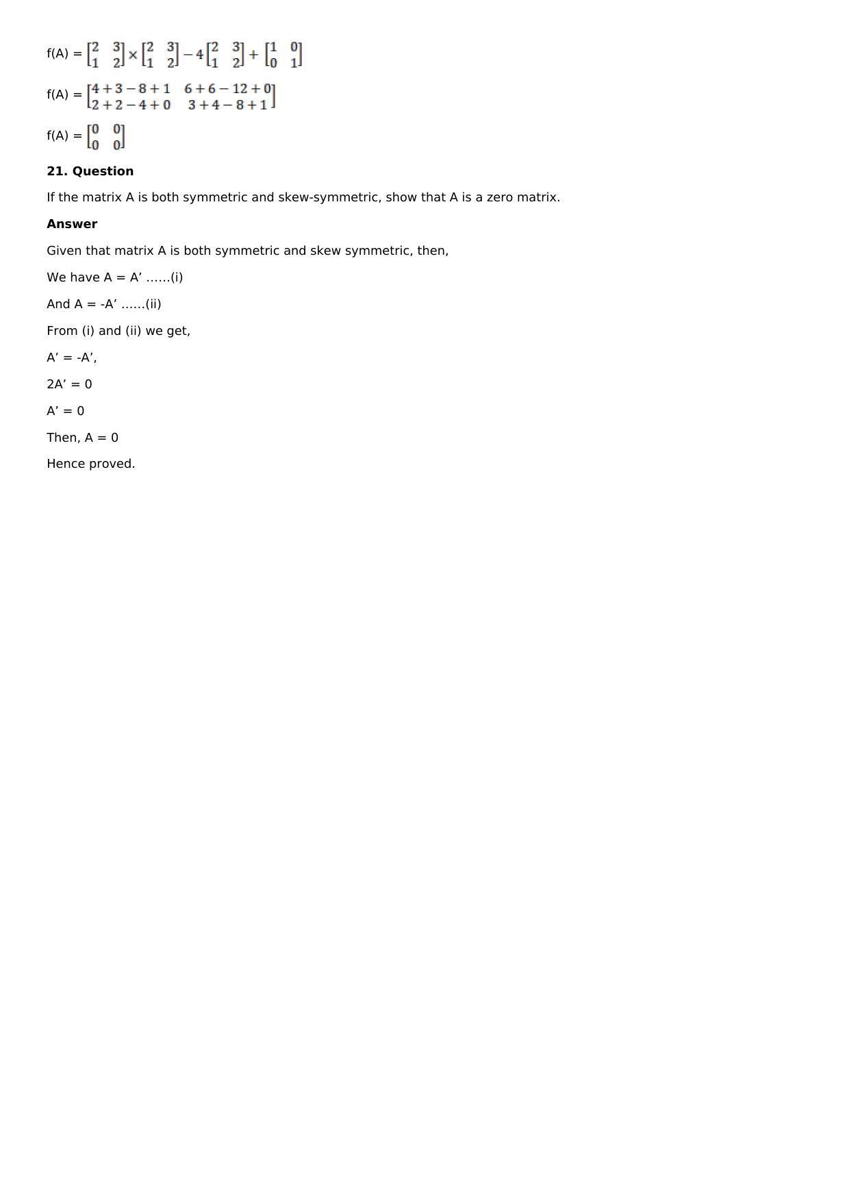 RS Aggarwal Solutions for 12th Class Maths Chapter 5-Matrices ...