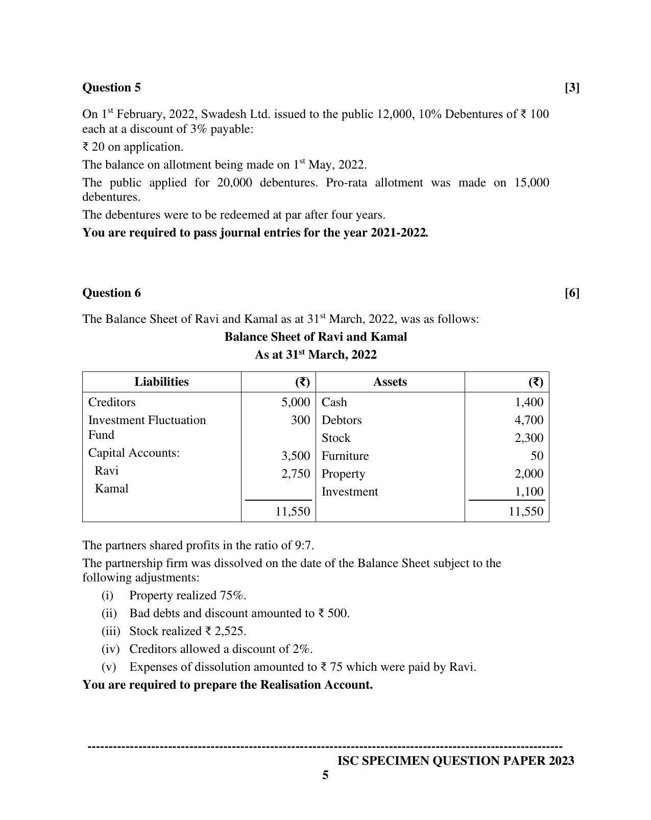ISC Class 12 Accounts Sample Paper 2023 - IndCareer Docs