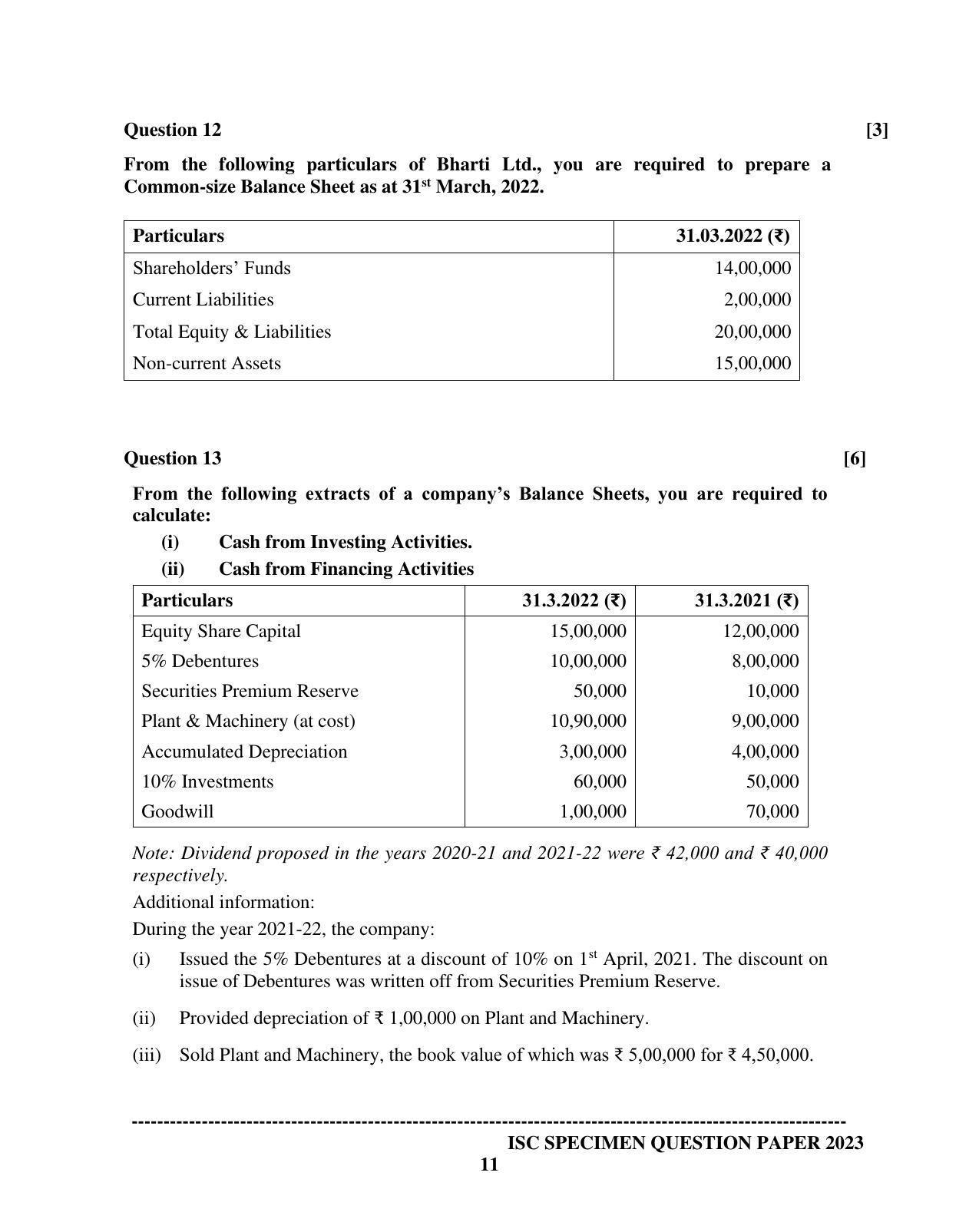 ISC Class 12 Accounts Sample Paper 2023 - IndCareer Docs